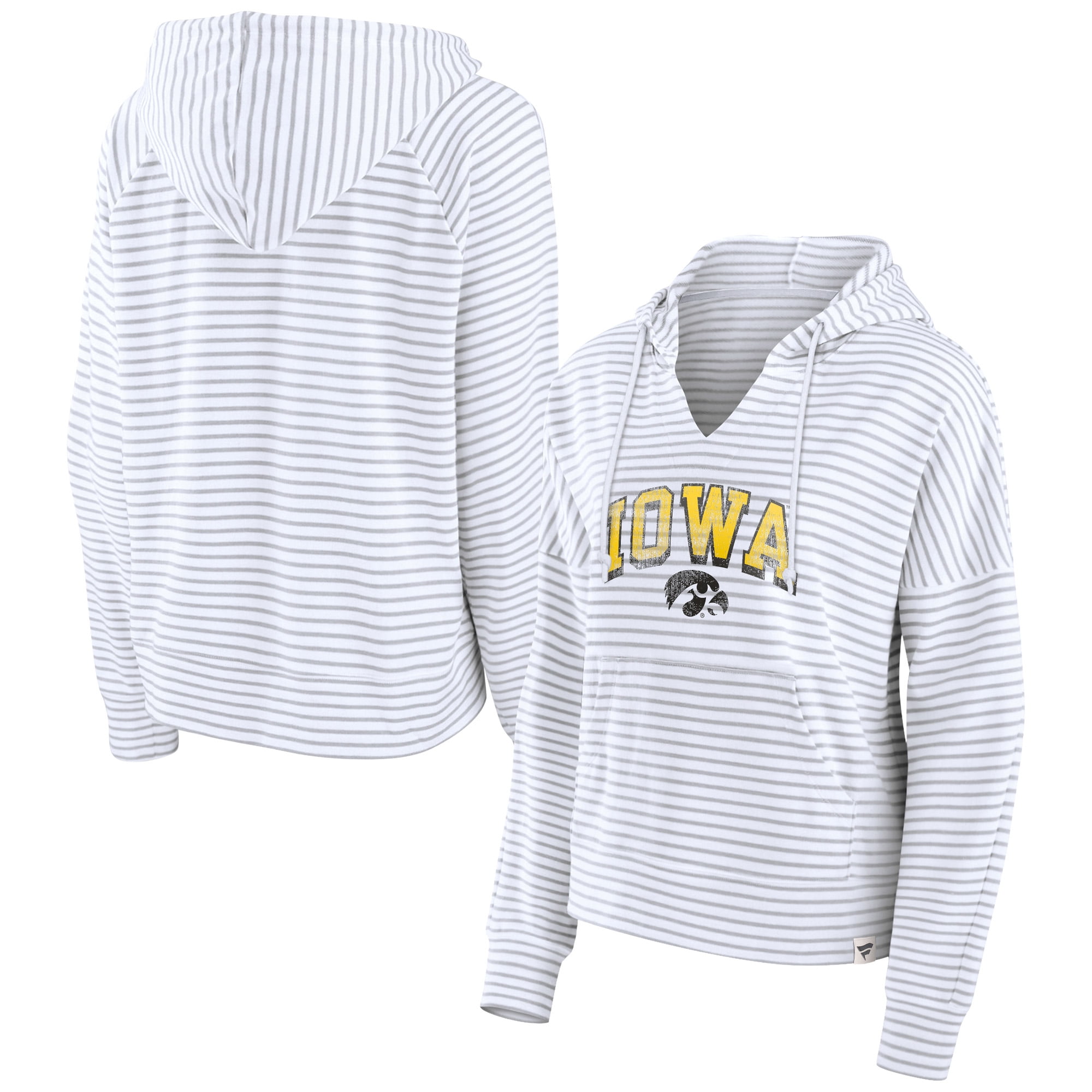 Women's Fanatics White Iowa Hawkeyes Striped Notch Neck Pullover Hoodie ...