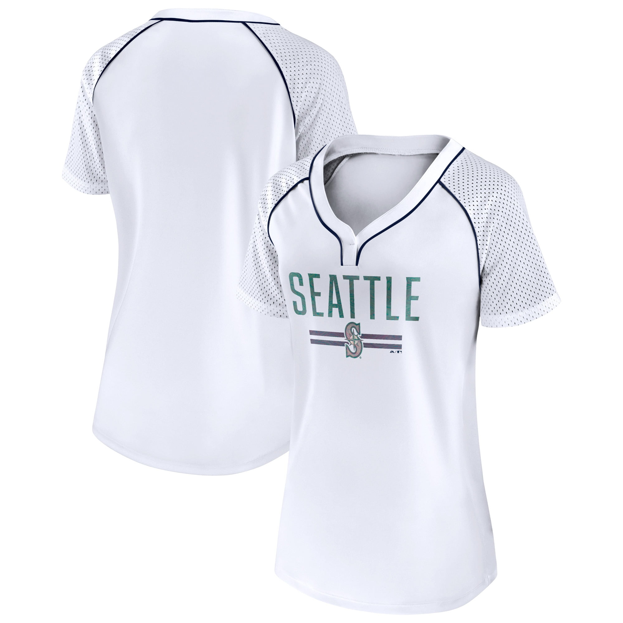 Women's Fanatics White Seattle Mariners Play Calling Raglan V-Neck T ...
