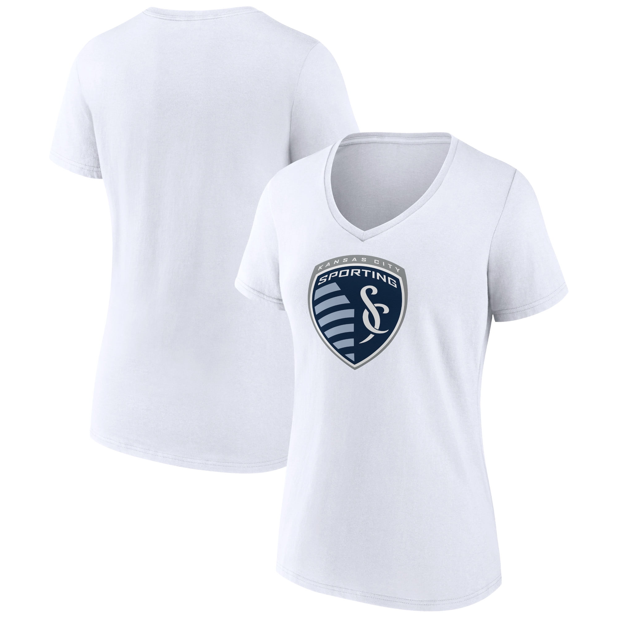 Women's Fanatics White Sporting Kansas City Logo V-Neck T-Shirt ...