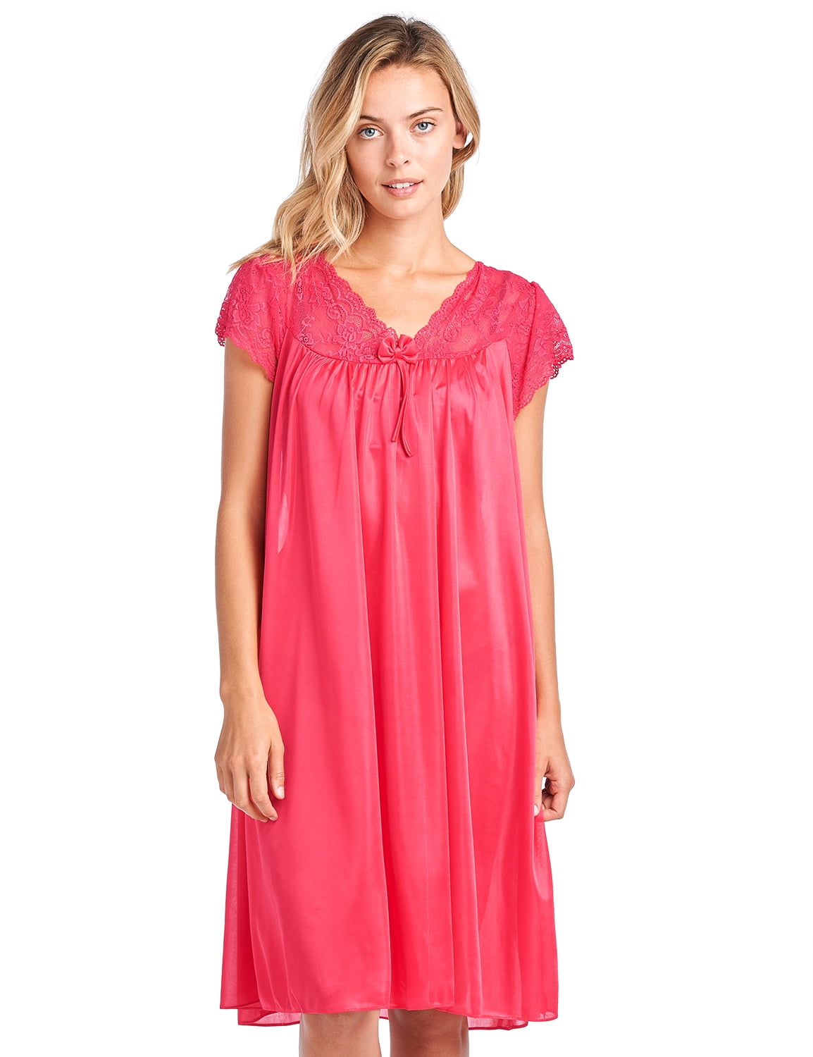 Women's Fancy Lace Neckline Silky Tricot Nightgown - Red - XX-Large ...