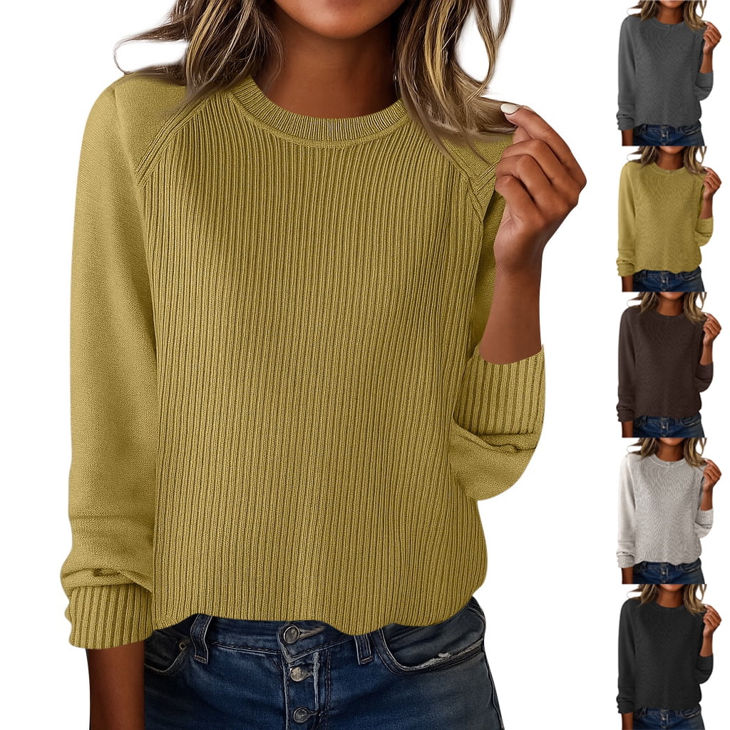 Women's Fashion Casual Solid Color Round Neck Split Hem Raglan Sleeve ...