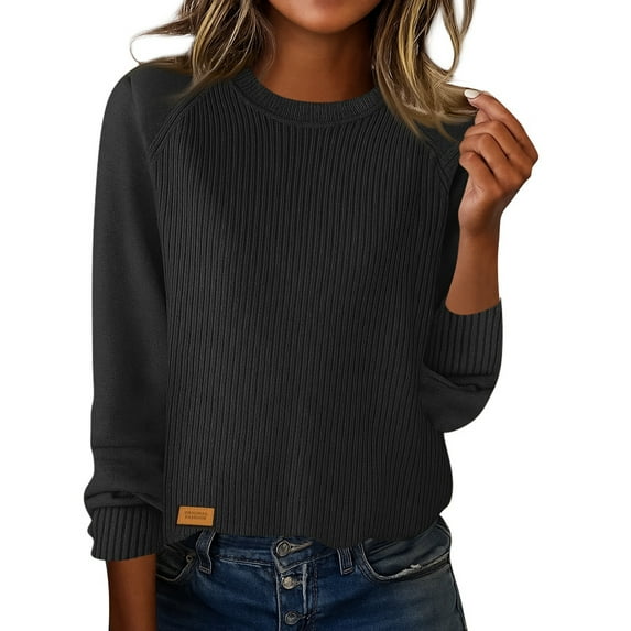 Women's Fashion Casual Solid Color Round Neck Split Hem Raglan Sleeve ...