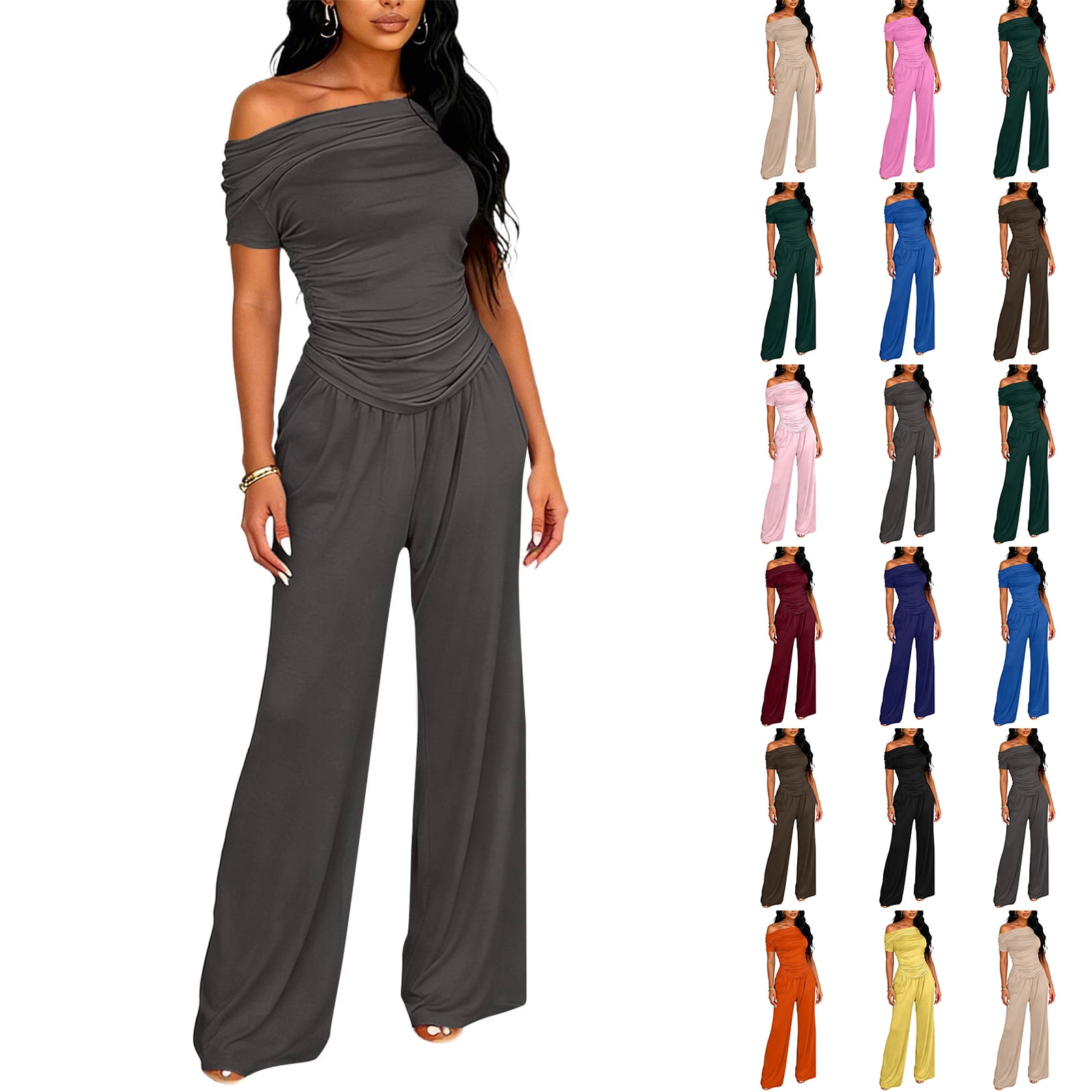 Women's Fashion Casual Two-Piece Set - Off-Shoulder Short Sleeve Top ...