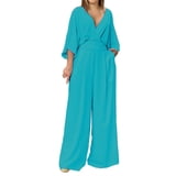 Women's Fashion Elegant Temperament Solid Color Waist V Neck Jumpsuit ...