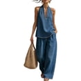 Women's Fashion Halter Denim Sets, Cozy Minimalist Two-Piece Denim Set ...