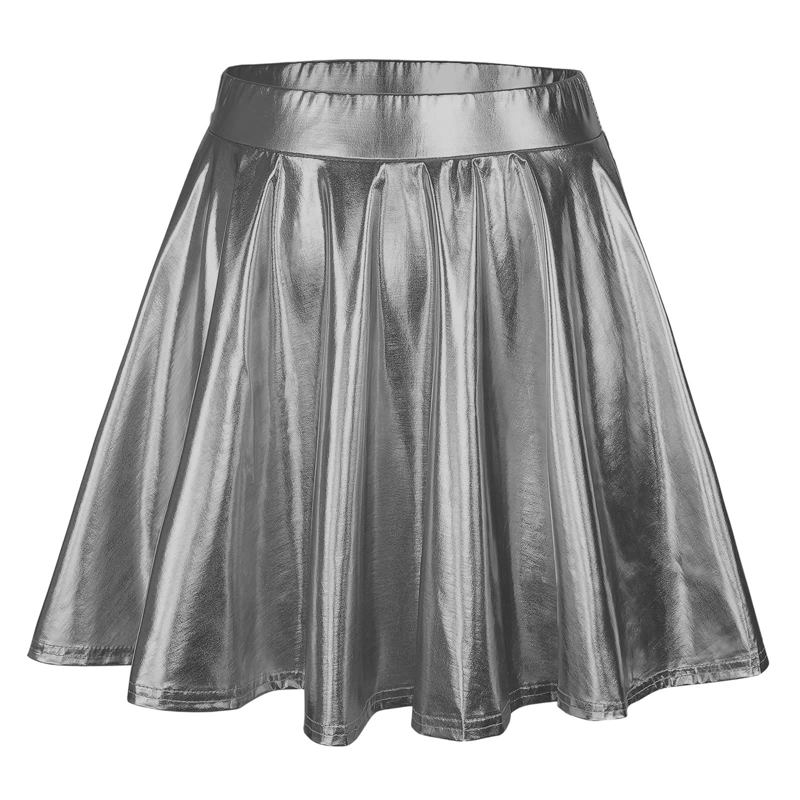 Womens Fashion High Waist Pleated Solid Color Short Skirt Loose Skirt