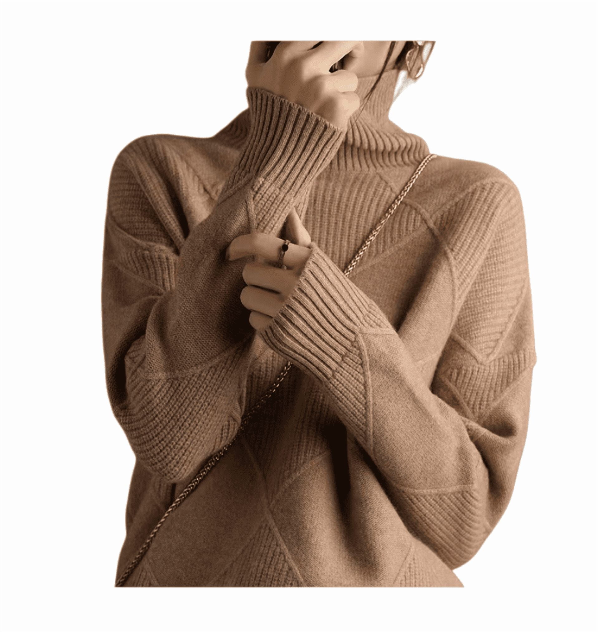 Women’s Fashion Pullover Sweater, Solid Color High Diamond-Pattern Knit ...