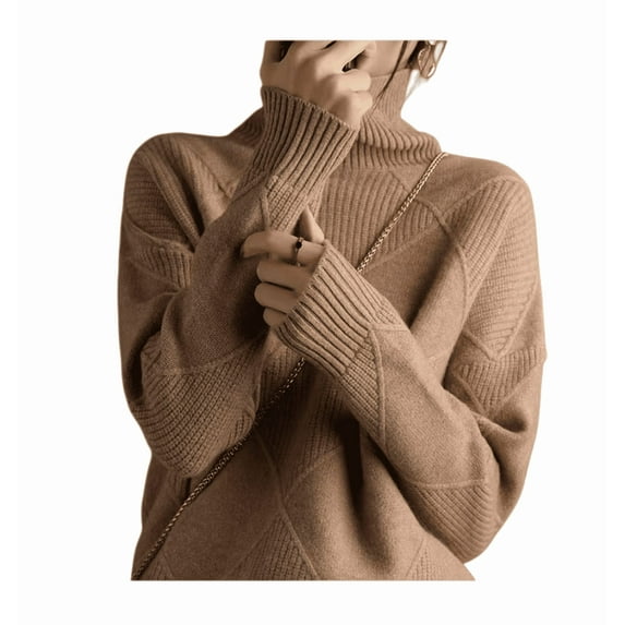 Women’s Fashion Pullover Sweater, Solid Color High Diamond-Pattern Knit ...