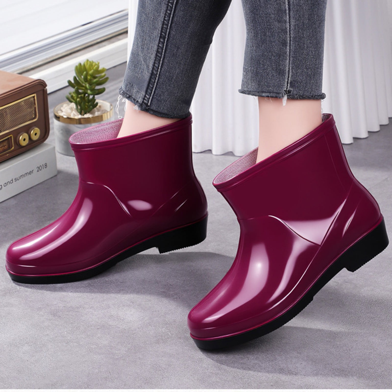 Women's Fashion Rain Boots Rubber Low Top Cut Short Tube Plastic Water ...