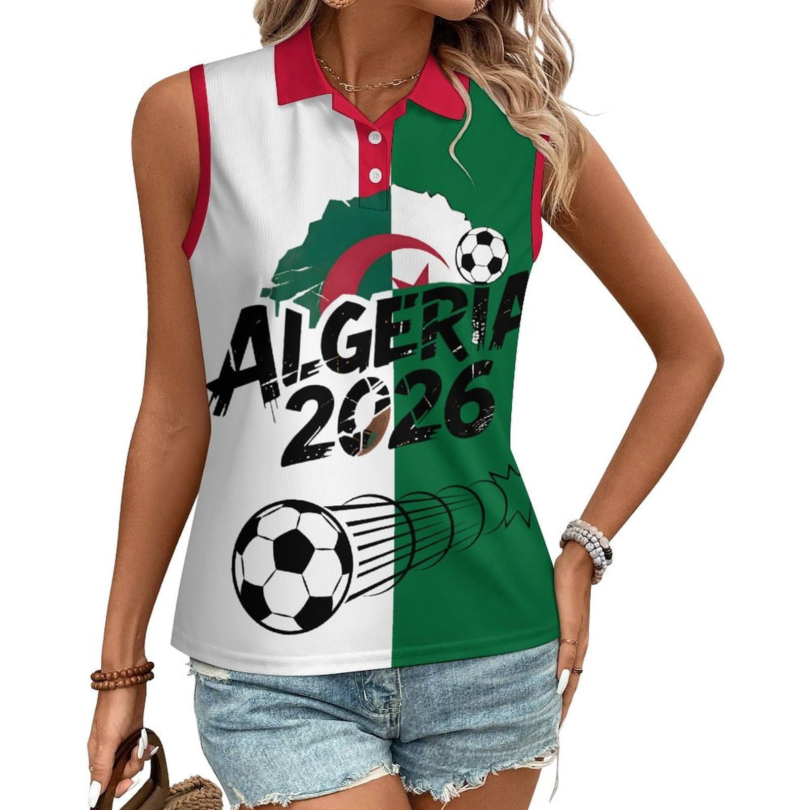 Women's Fashion Sleeveless Tank Top Polo Collar Two Buttons Placket Top ...