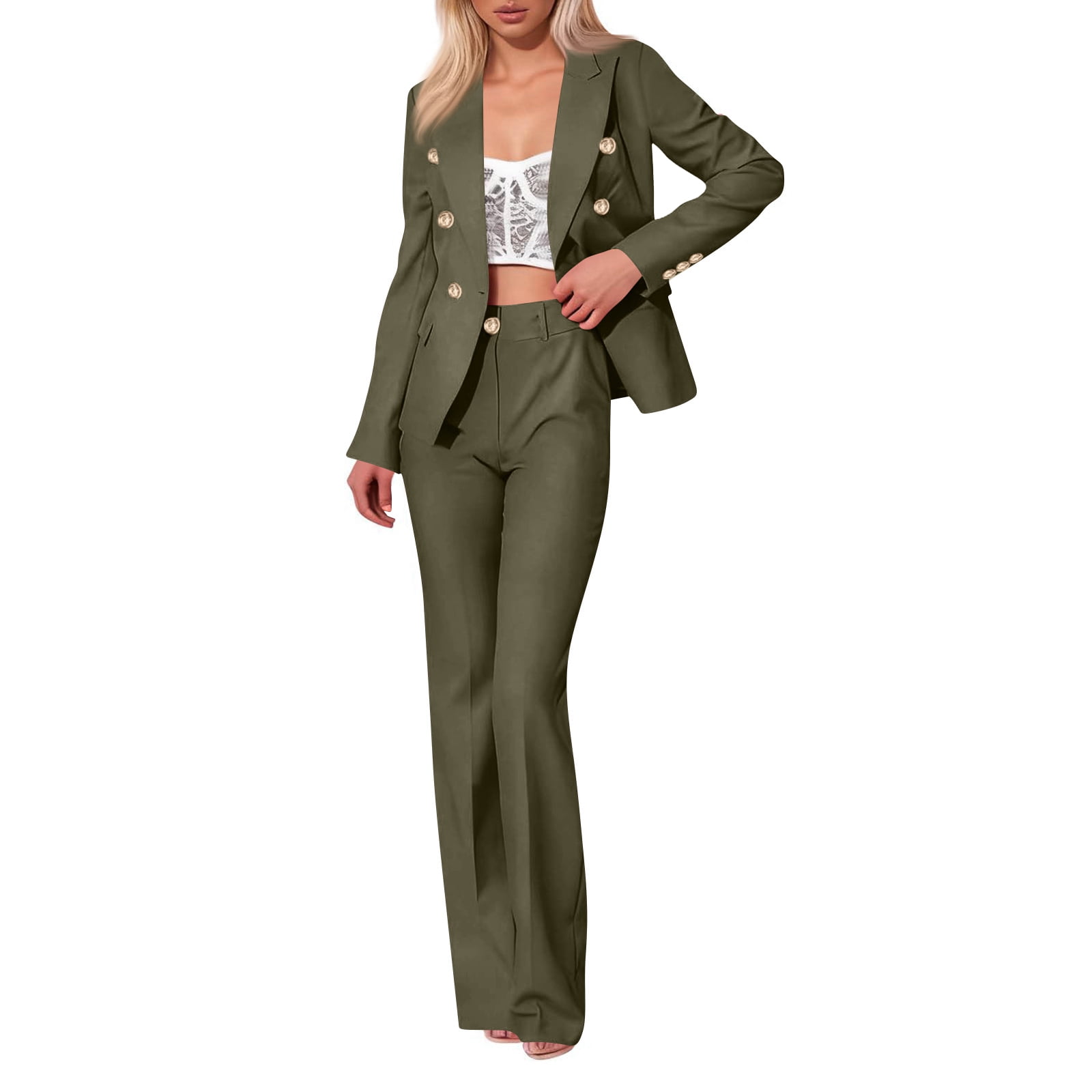 Women's Fashion Solid Color Long Sleeved Button Up Suit Jacket Casual ...