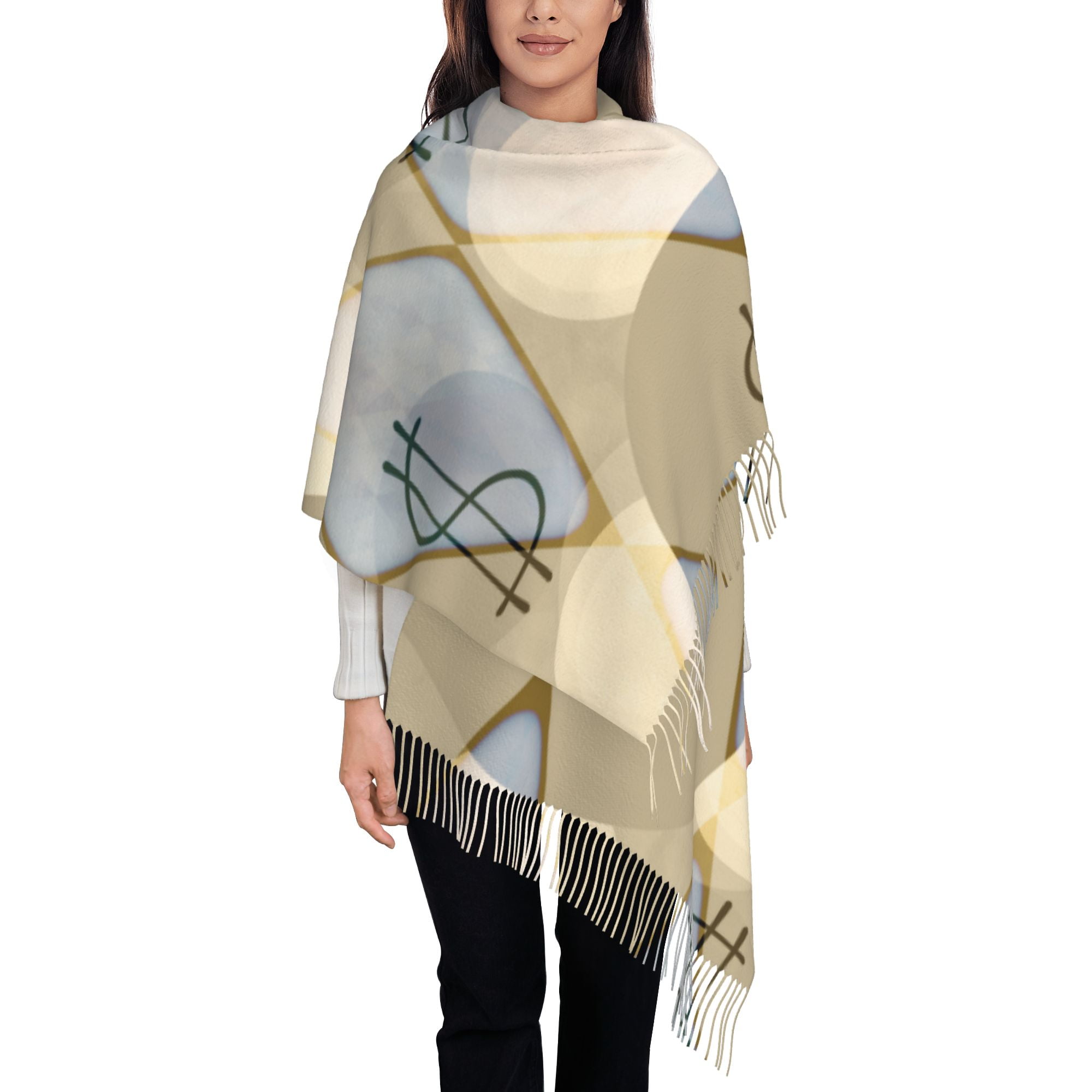Women's Fashion Tassel Scarf, Money Symbol Graffiti Long Shawl ...