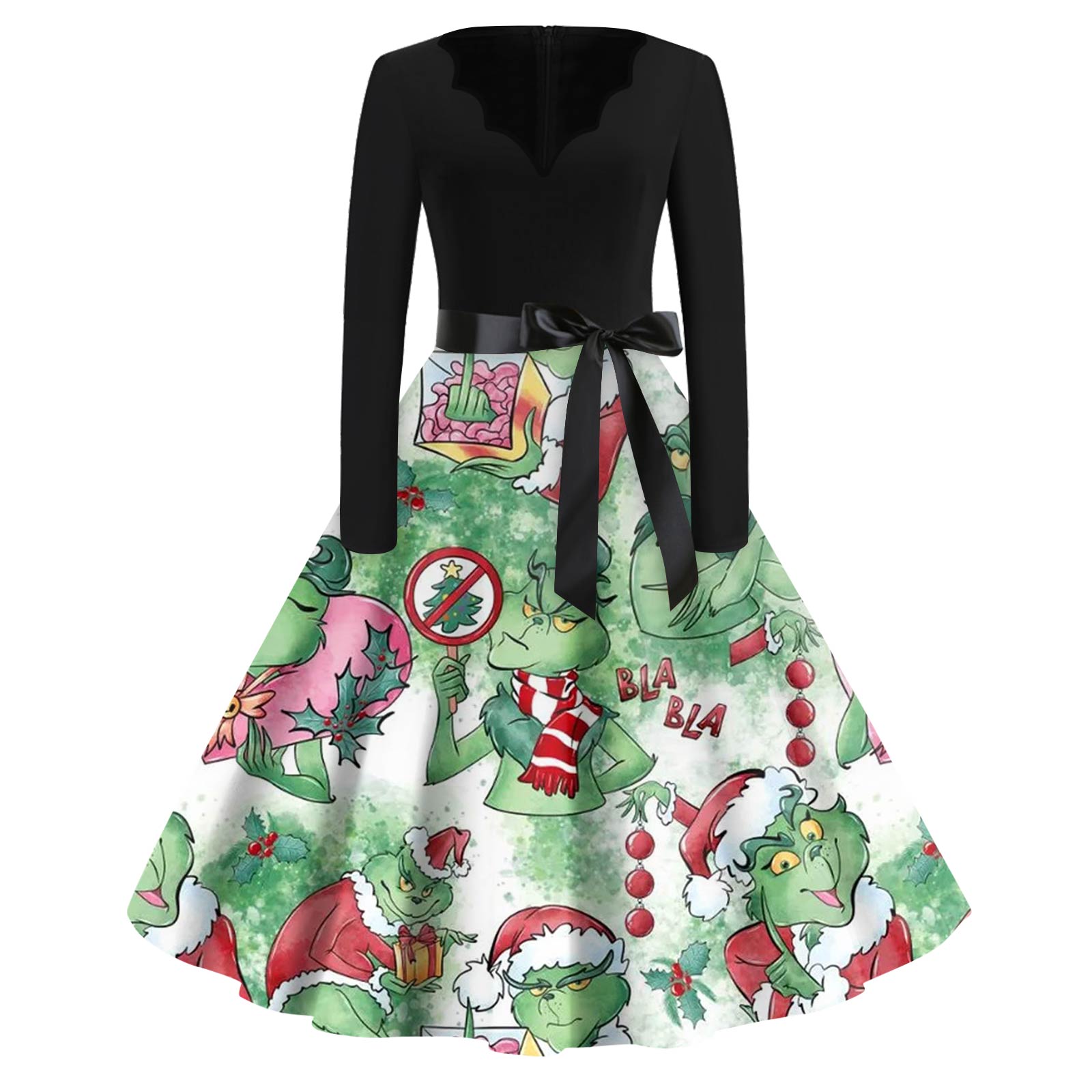 Women's Fashion V Neck Casual Slim Fit Christmas Grinch Print Long ...