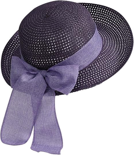 Women's Fashion Vintage Sun Hat with Bowknot Foldable Straw Fedora Wide ...