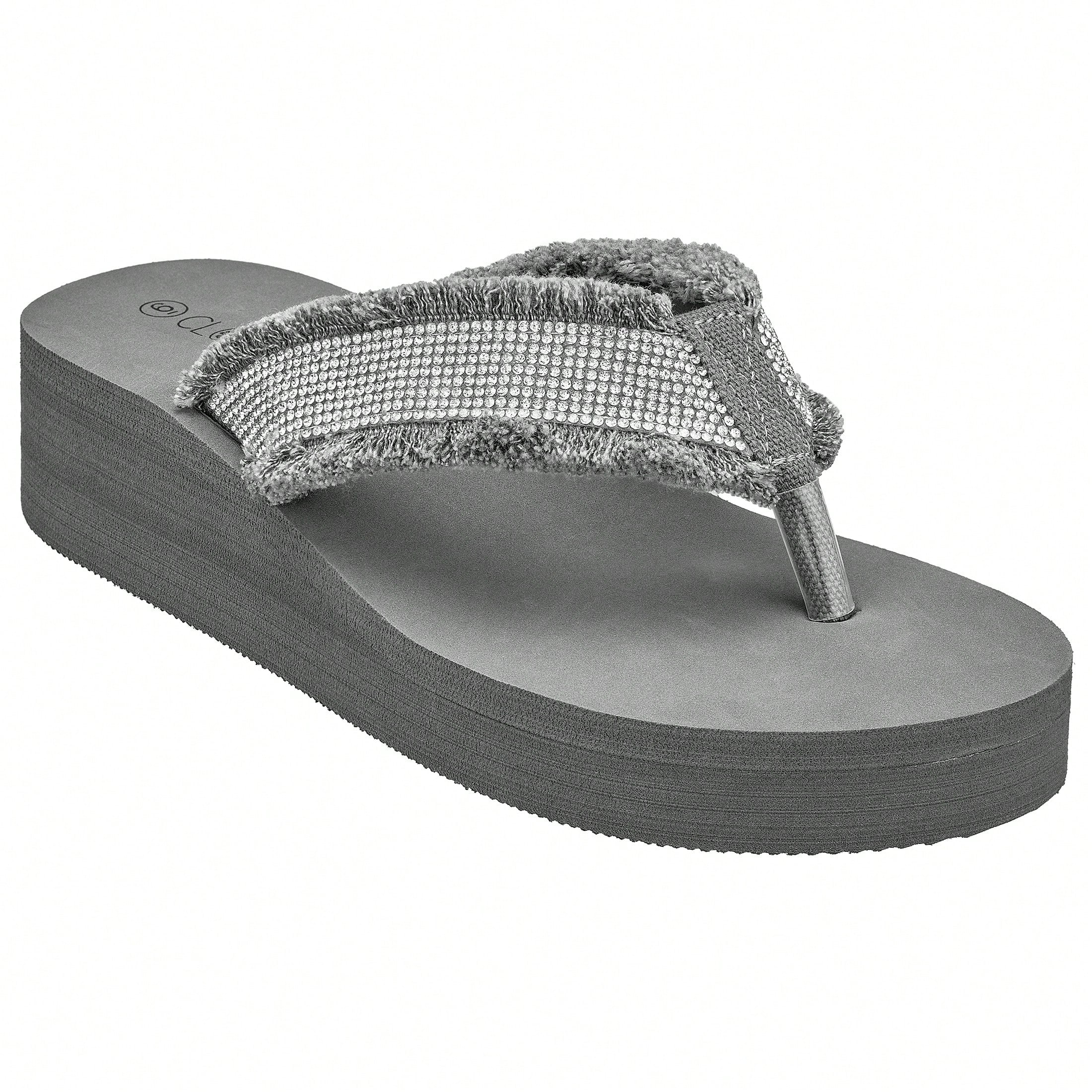 Women's Fashionable Rhinestone Decor Flip Flops Thick Bottom Wedge ...