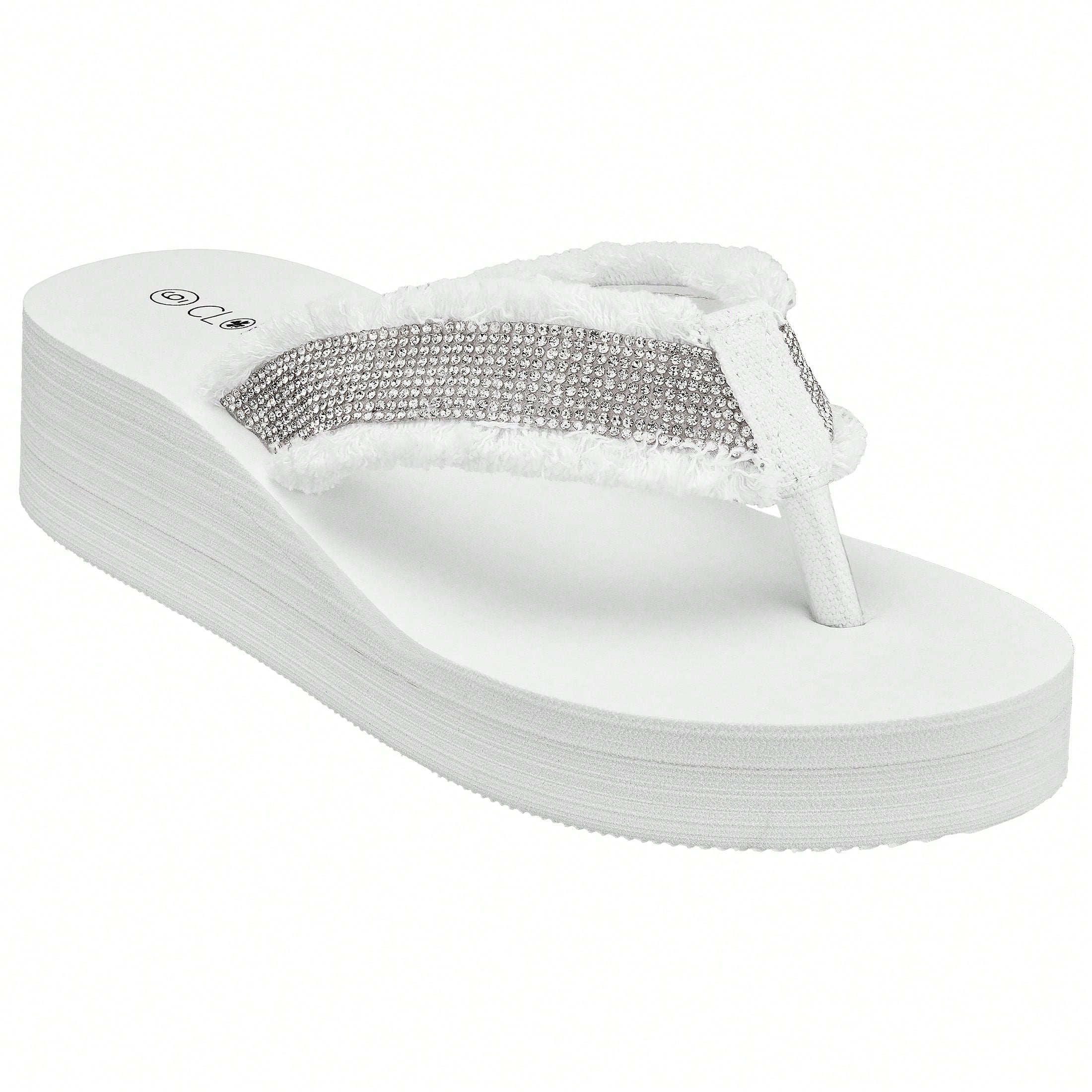 Women's Fashionable Rhinestone Decor Flip Flops Thick Bottom Wedge ...