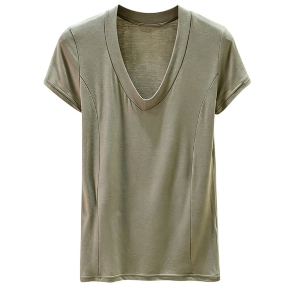 Women's Fashionable V Neck Short Sleeved T Shirt Top for Casual Daily ...