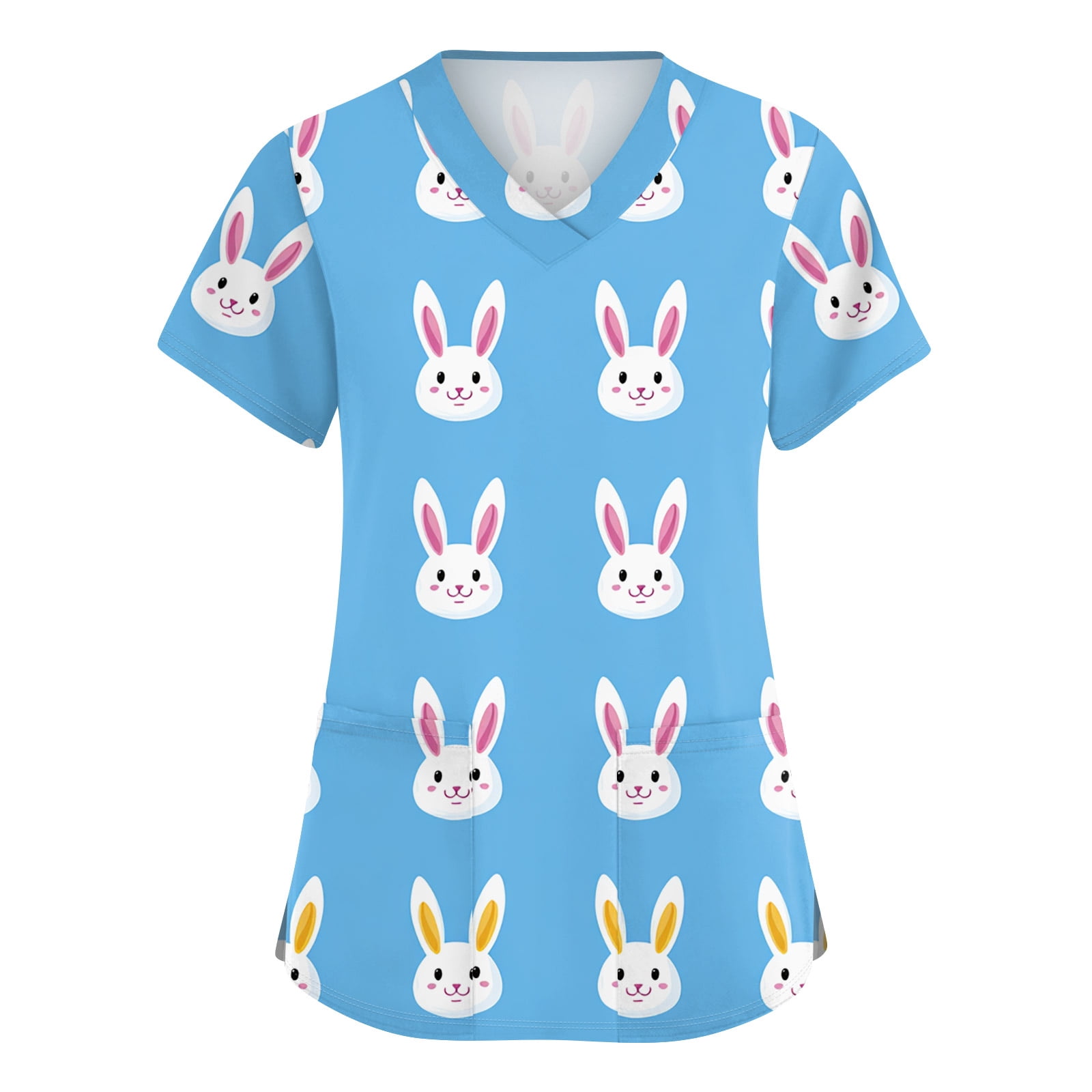Women's Fashionable V-neck Short-sleeved Work Top With Double Side ...