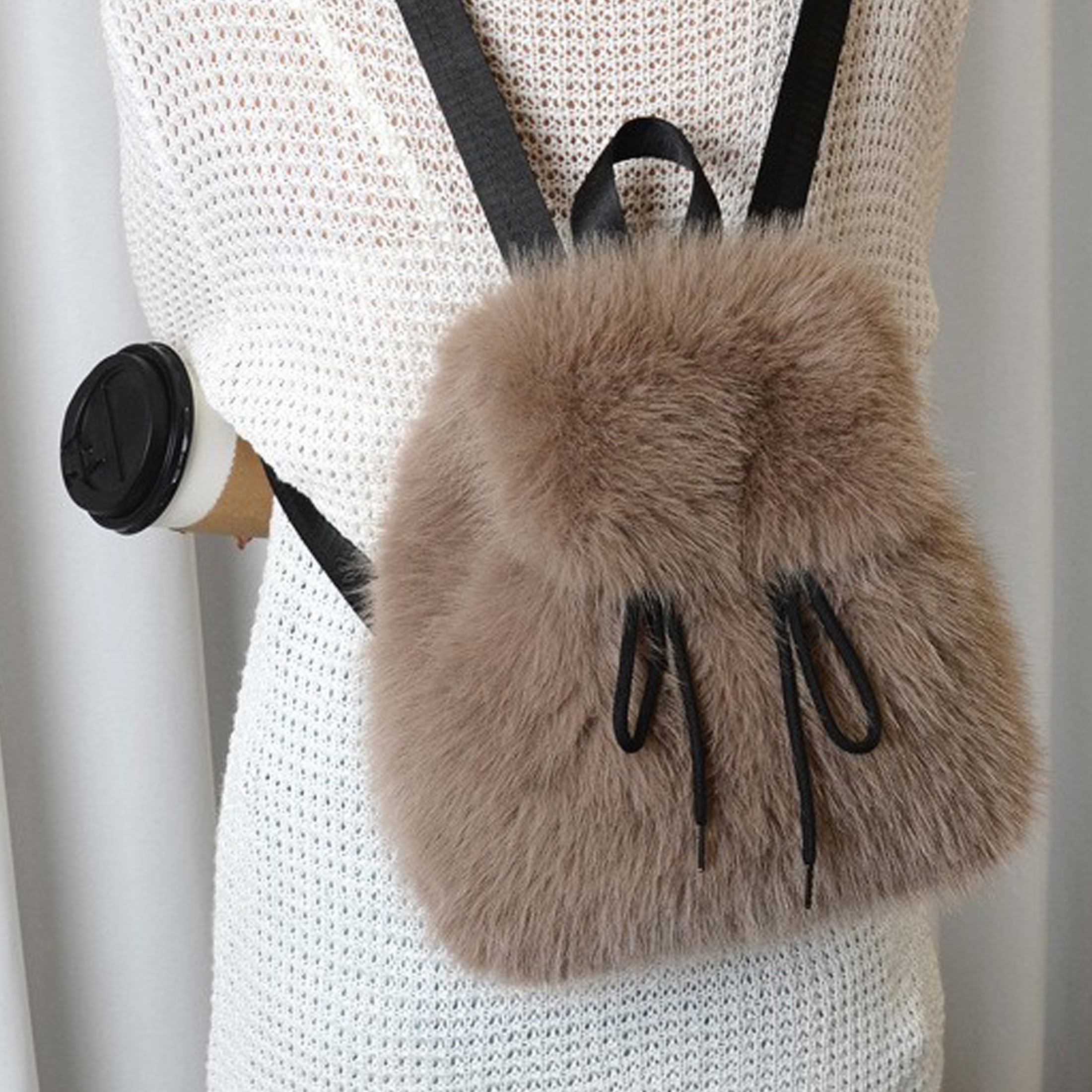 Women's Faux Fox Fur Backpack – Large Capacity Drawstring & Magnetic ...