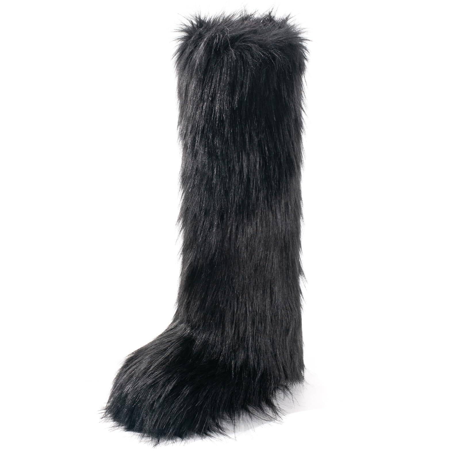 IXV Women's Faux Fur Knee-High Winter Boots, Non-Slip Sole, Plush Warm ...