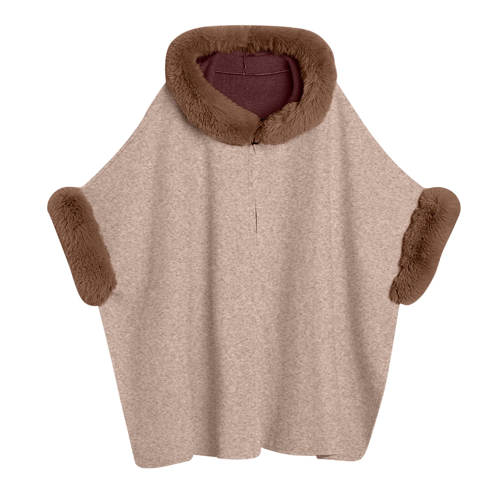 Women's Faux Fur Coats Oversized Mid-Length Fur-Trimmed Hooded Jatcket ...