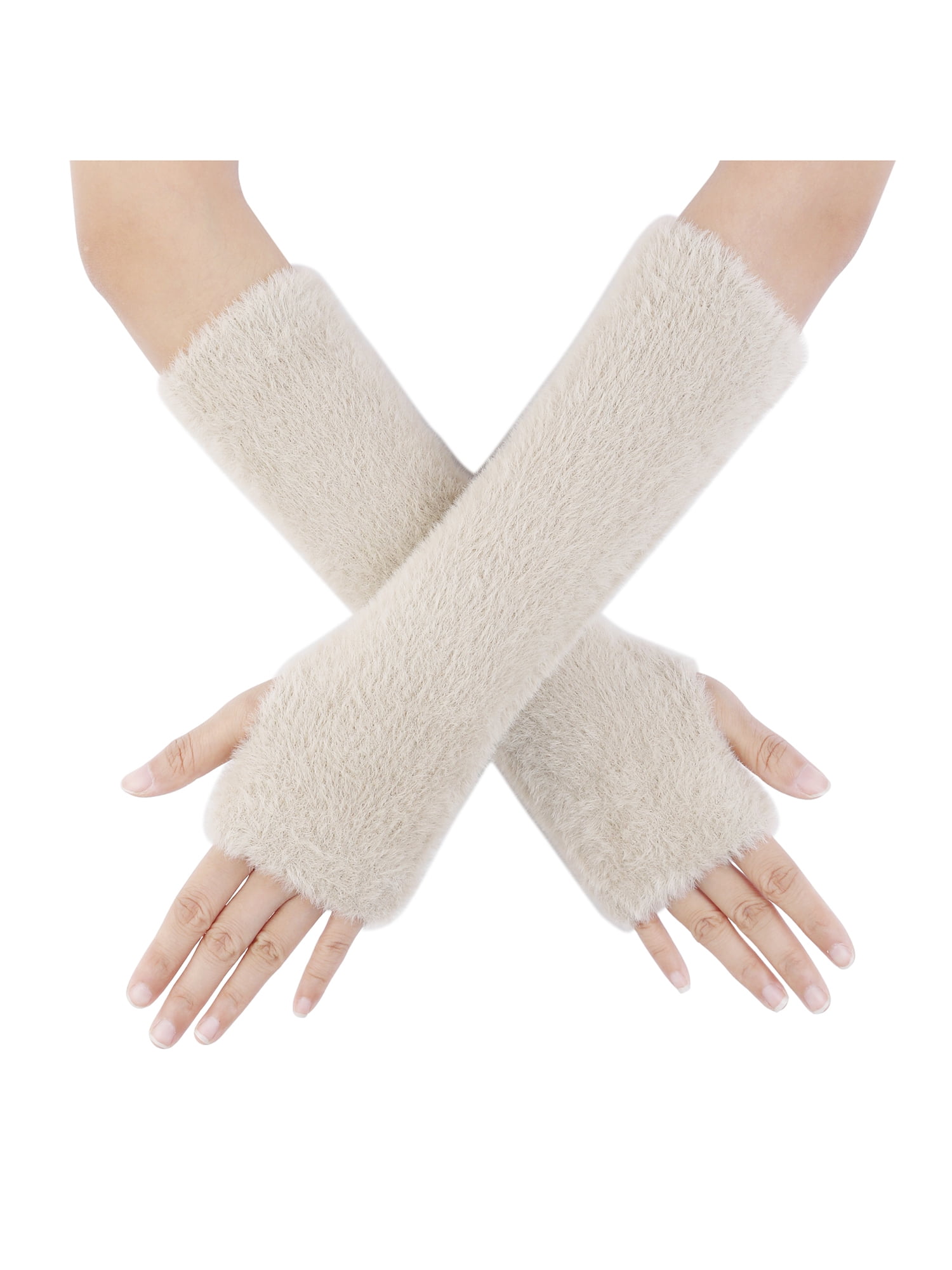 Women's Faux Fur Glove Fingerless Wrist Thumbhole Short Female Sleeve ...