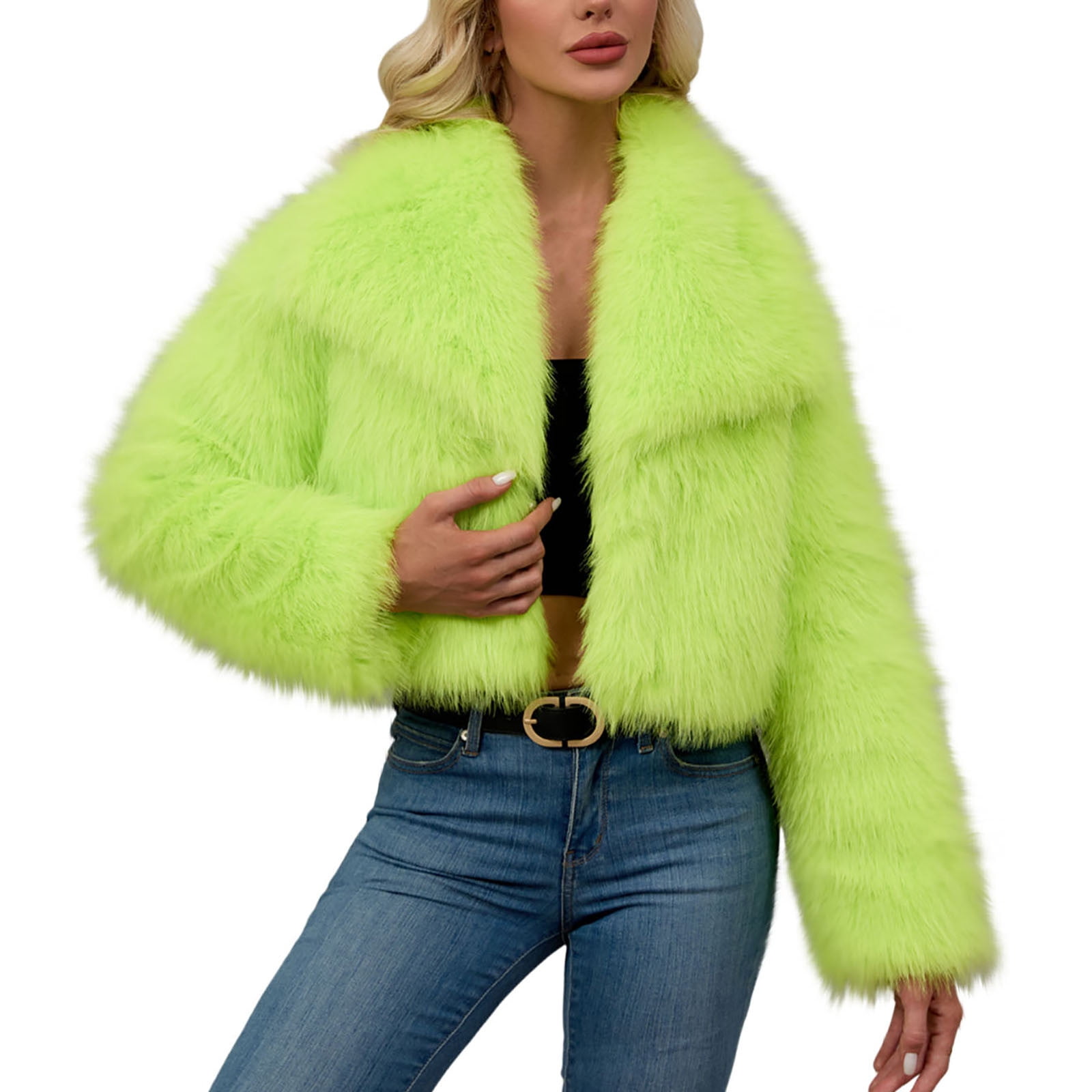 Ladies Jackets Lime Green Faux Green Fluffy Jacket Women's Faux Fur ...
