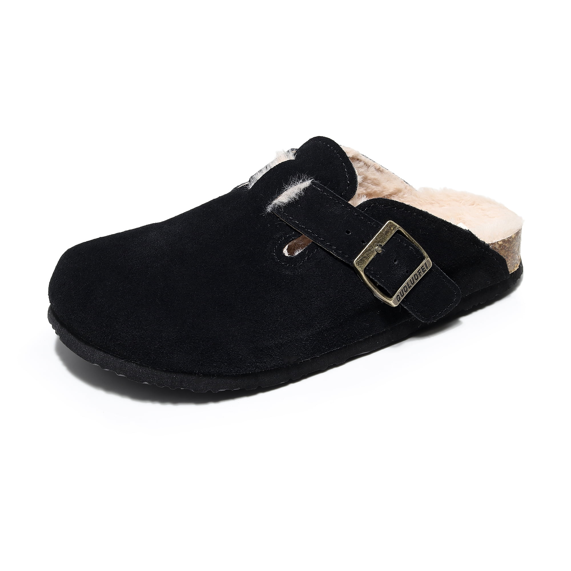Women's Faux Fur Lined Suede Clogs Fuzzy Cork Footbed Mules Slip On ...