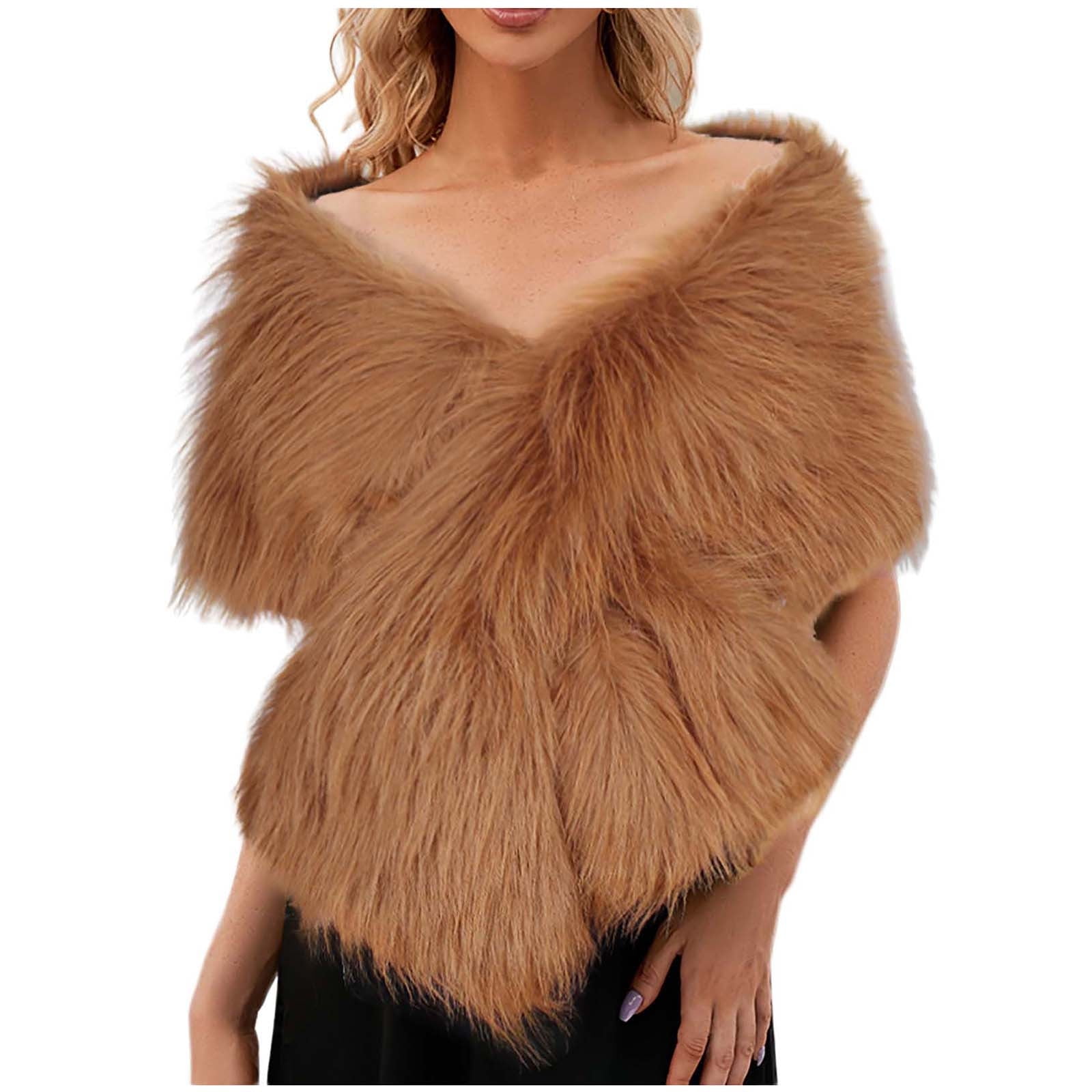 Women's Faux Fur Shawl Wraps Stole Cloak Coat Sweater Cape for Evening ...