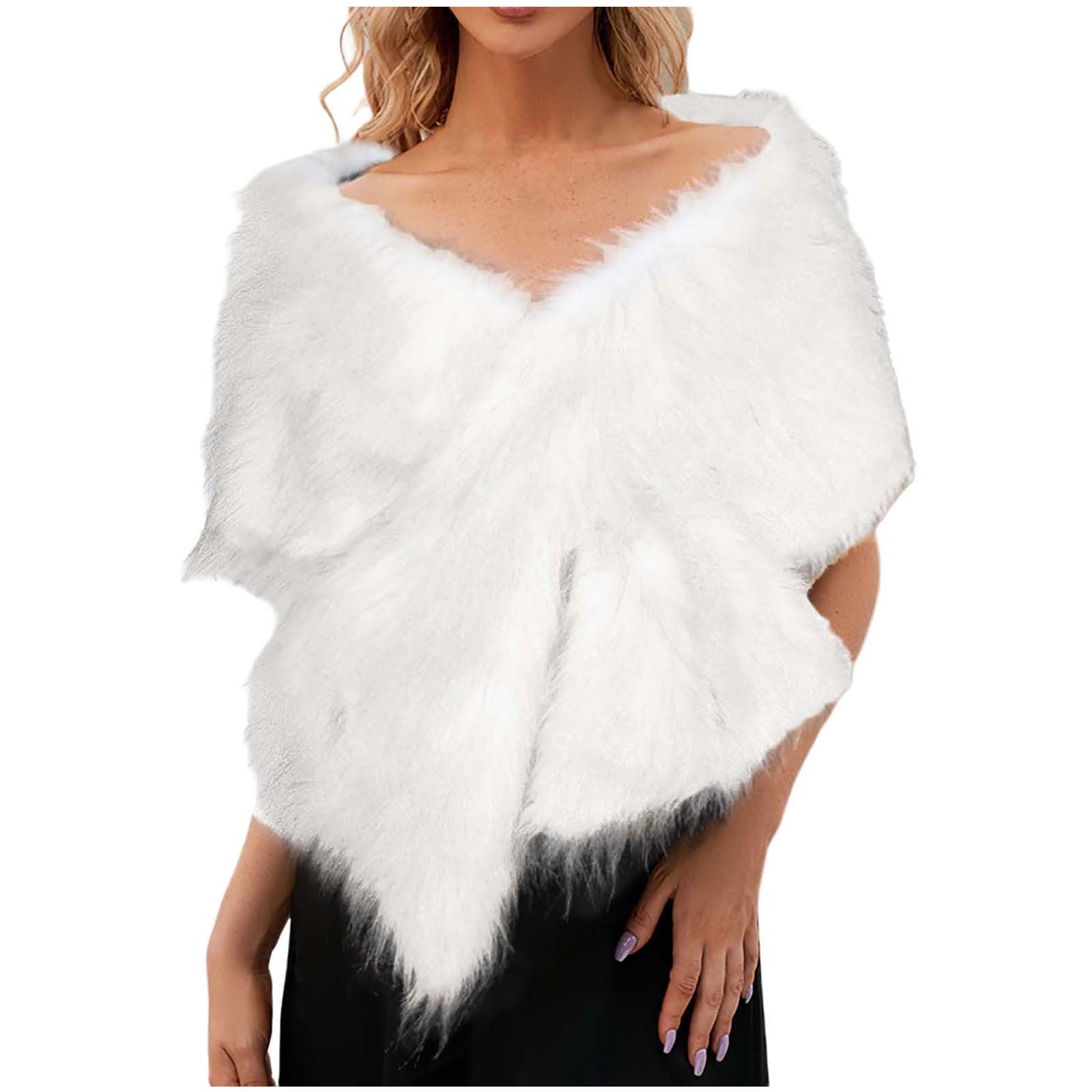 Women's Faux Fur Shawl Wraps Stole Cloak Coat Sweater Cape for Evening ...