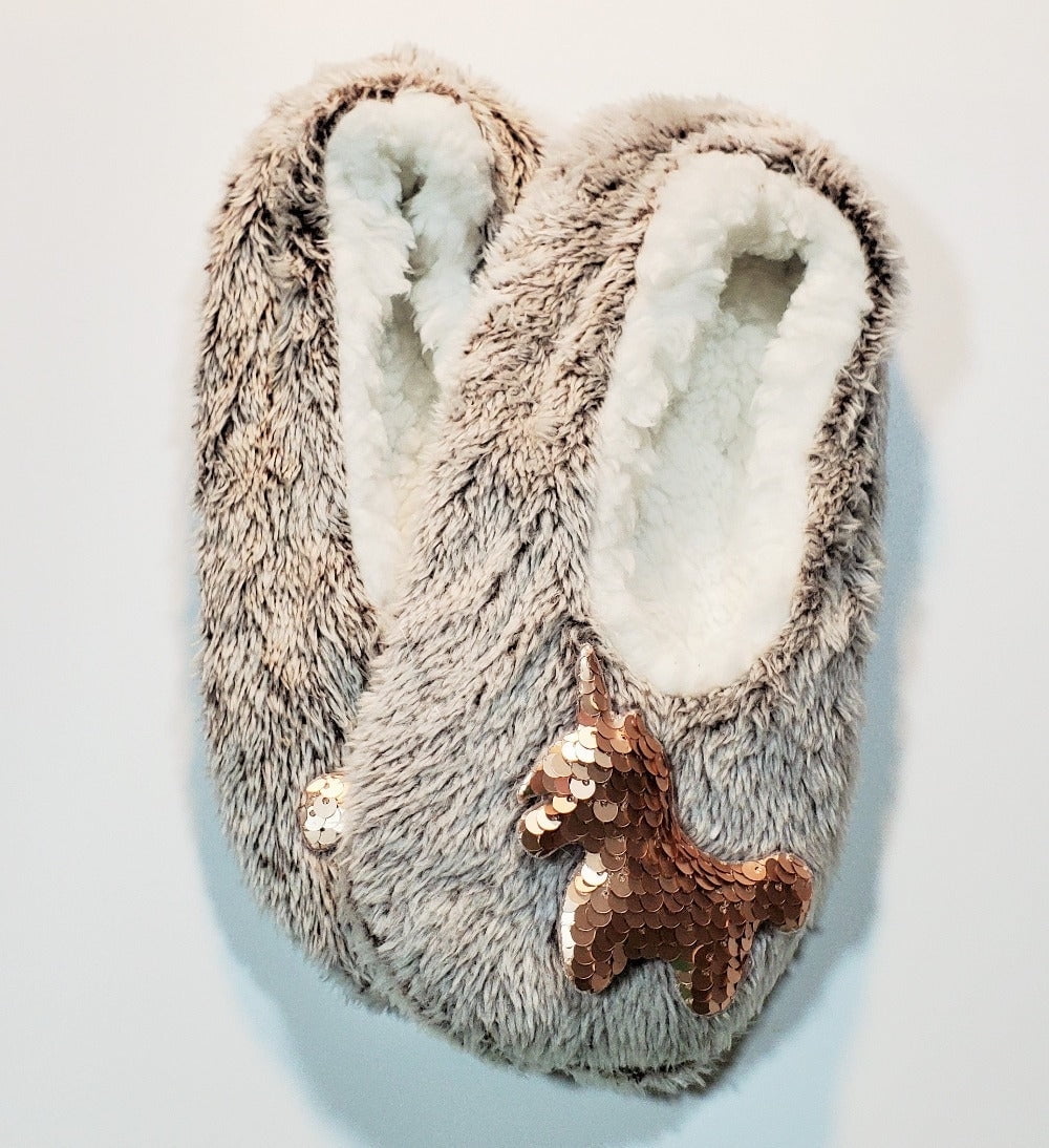 Women's Faux Fur Sherpa Lined Slippers with Sequins, Snuggle Feet ...