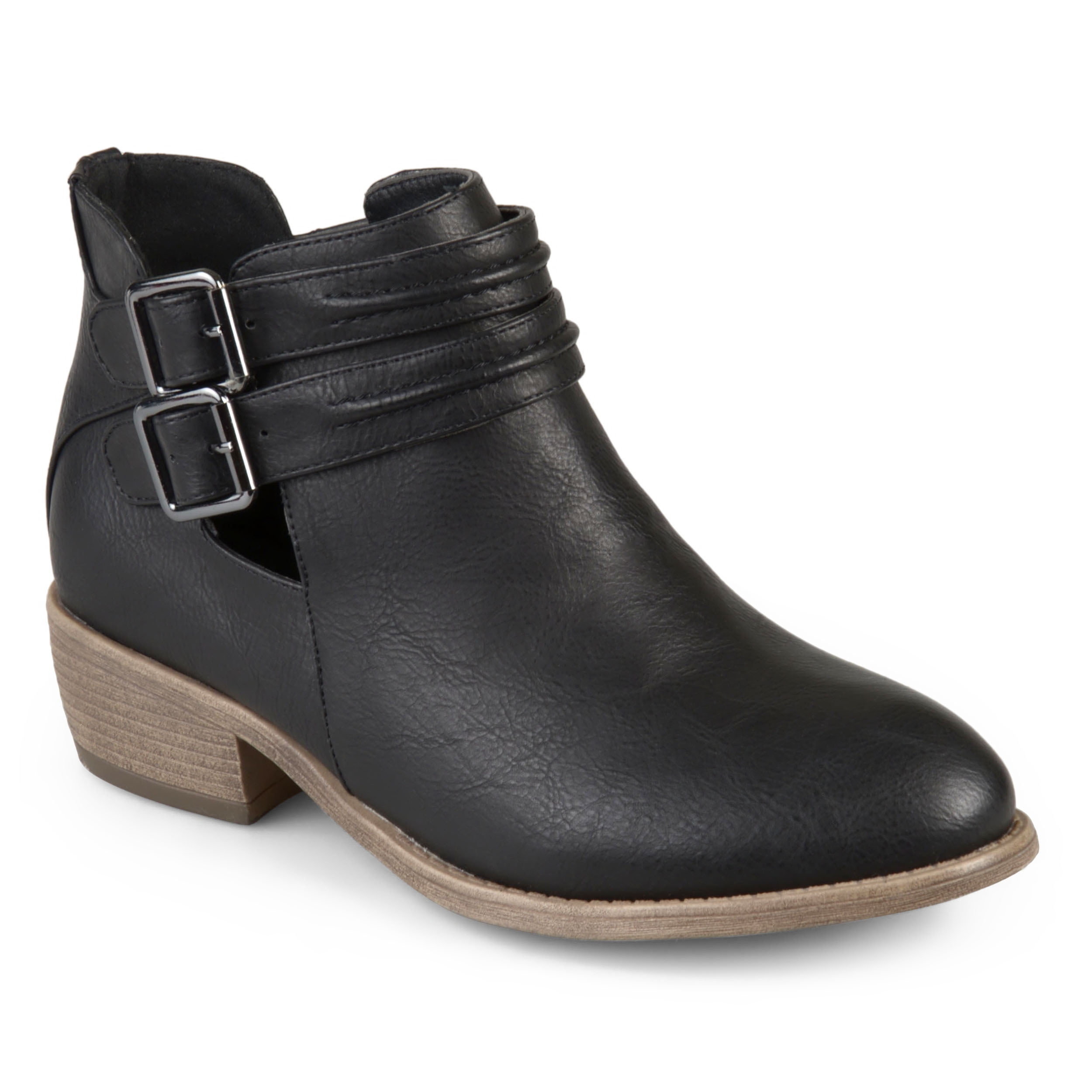 Women's Faux Leather Side Slit Buckle Booties - Walmart.com