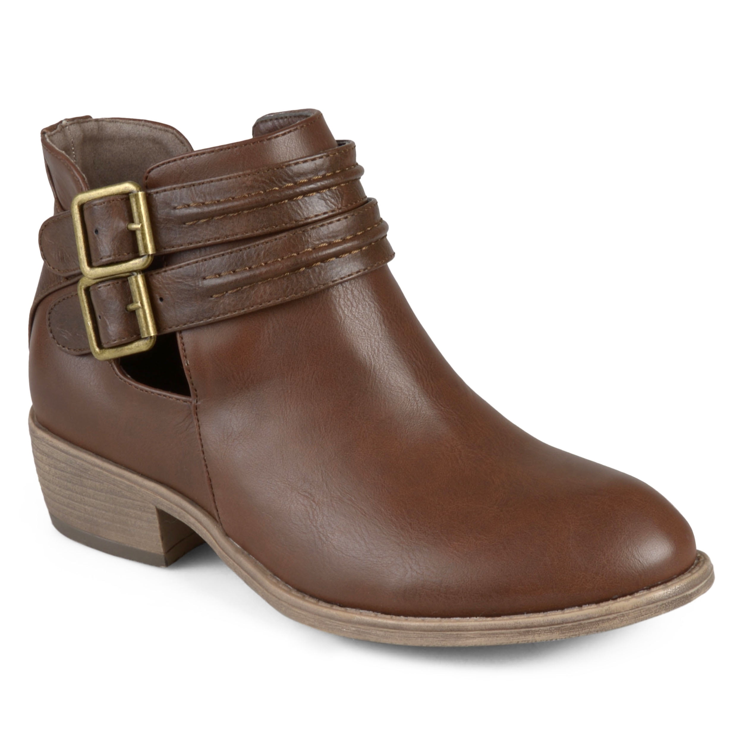 Women's Faux Leather Side Slit Buckle Booties - Walmart.com