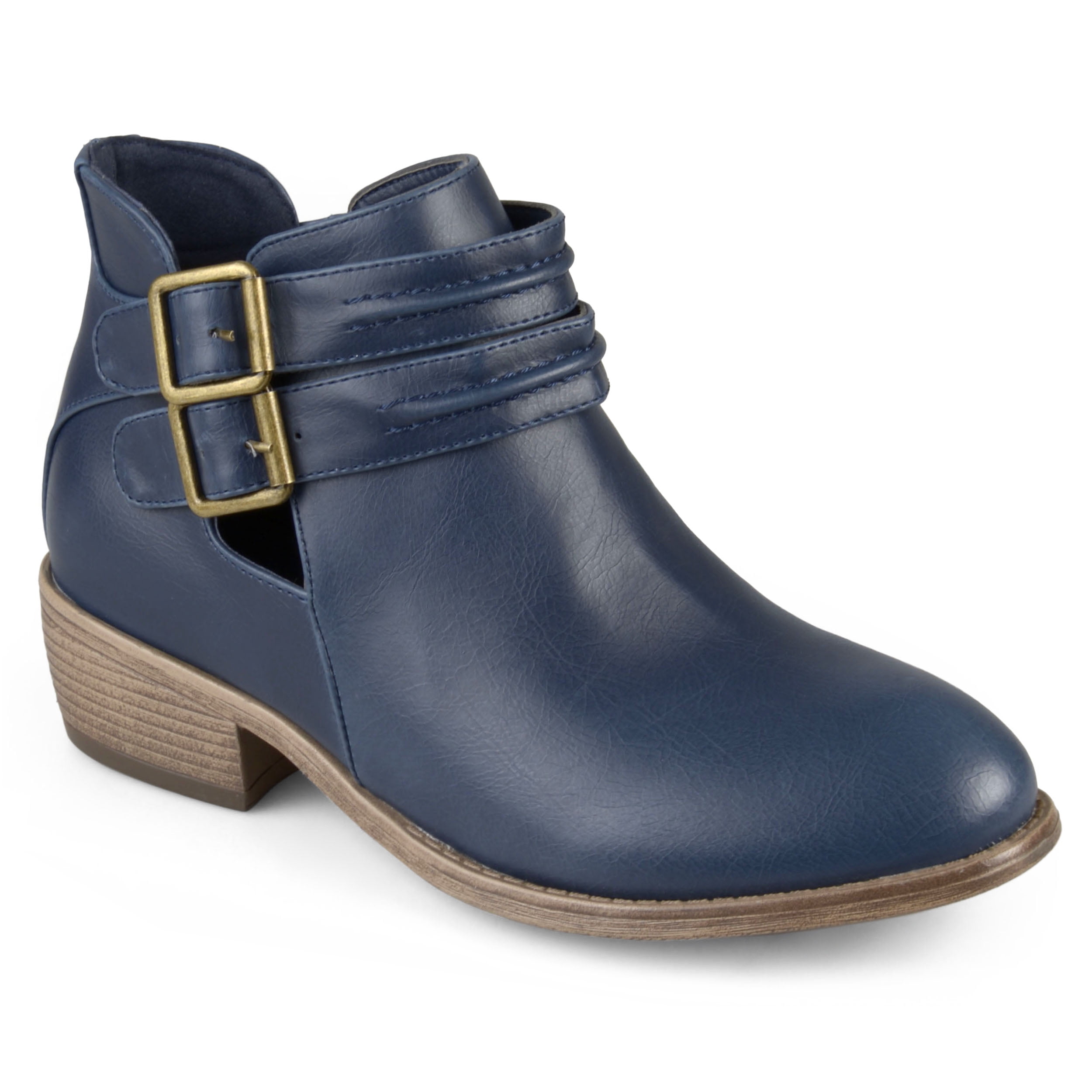 Women's Faux Leather Side Slit Buckle Booties - Walmart.com