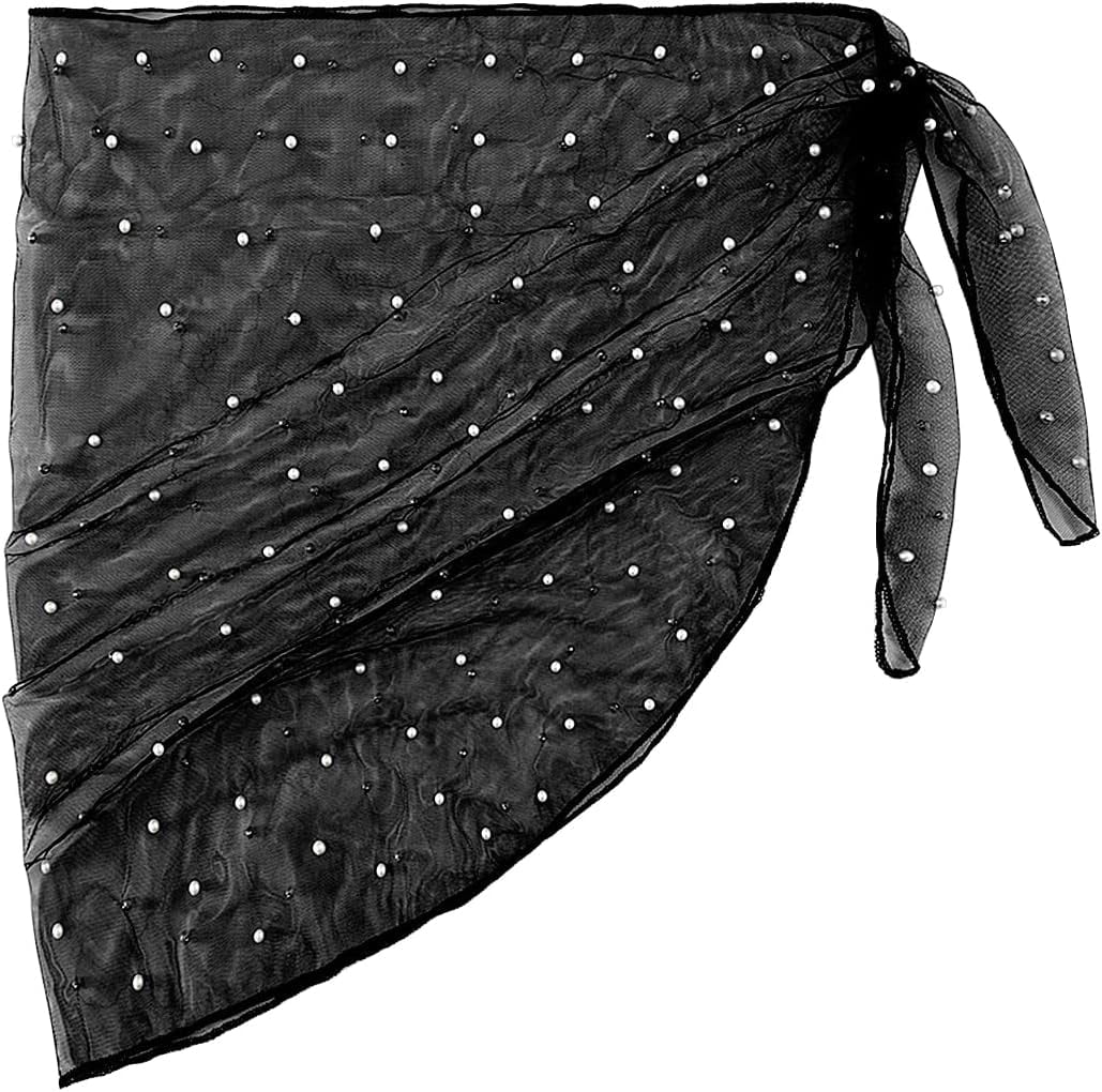 Women's Faux Pearl Cover Up Sarong Sheer Mesh Swimsuit Cover Up Beach ...