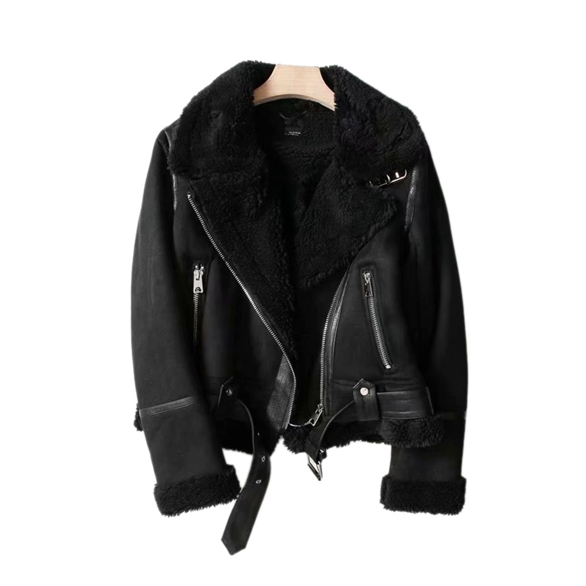 Women's Faux Shearing Moto Jacket Thick Lined Parka Winter Shearling ...