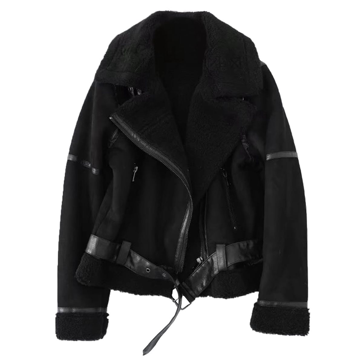Women's Faux Shearing Moto Jacket Thick Lined Parka Winter Shearling ...