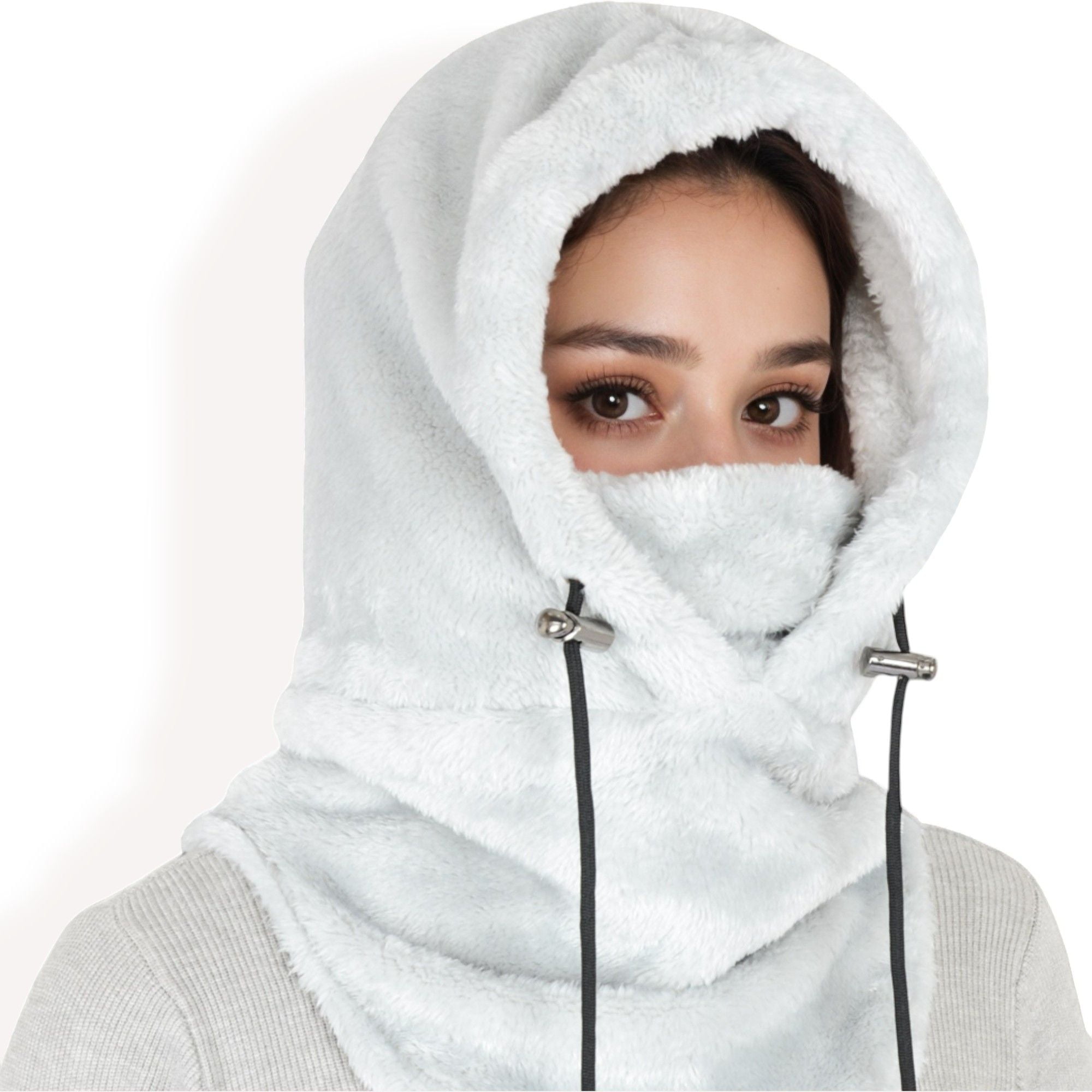Women's Faux Shearling Hooded Scarf with Adjustable Drawstrings and ...
