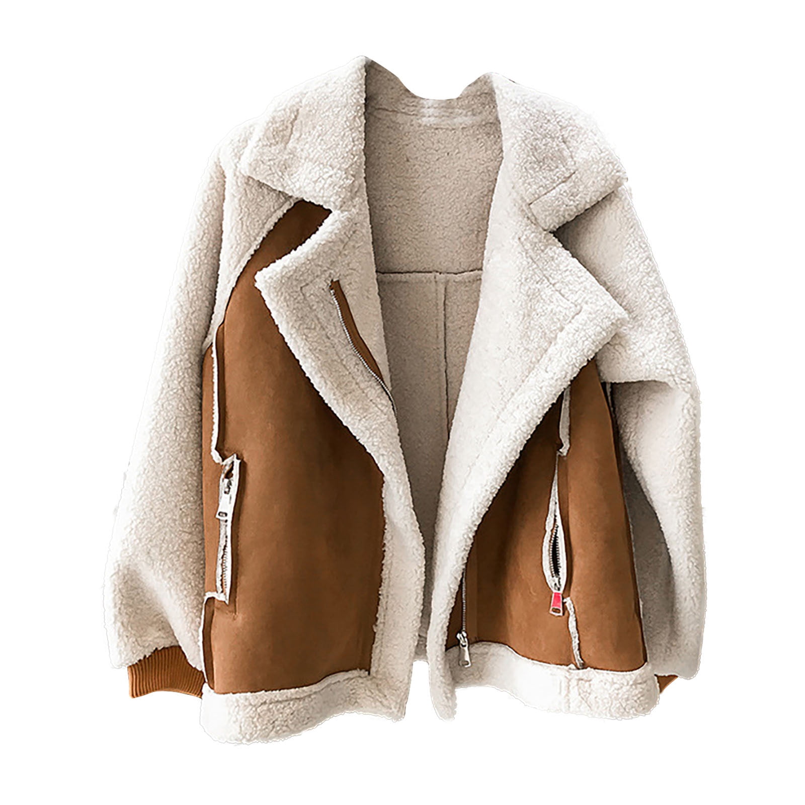 Women's Faux Shearling Moto Jacket Thick Lined Parka Winter Shearling ...
