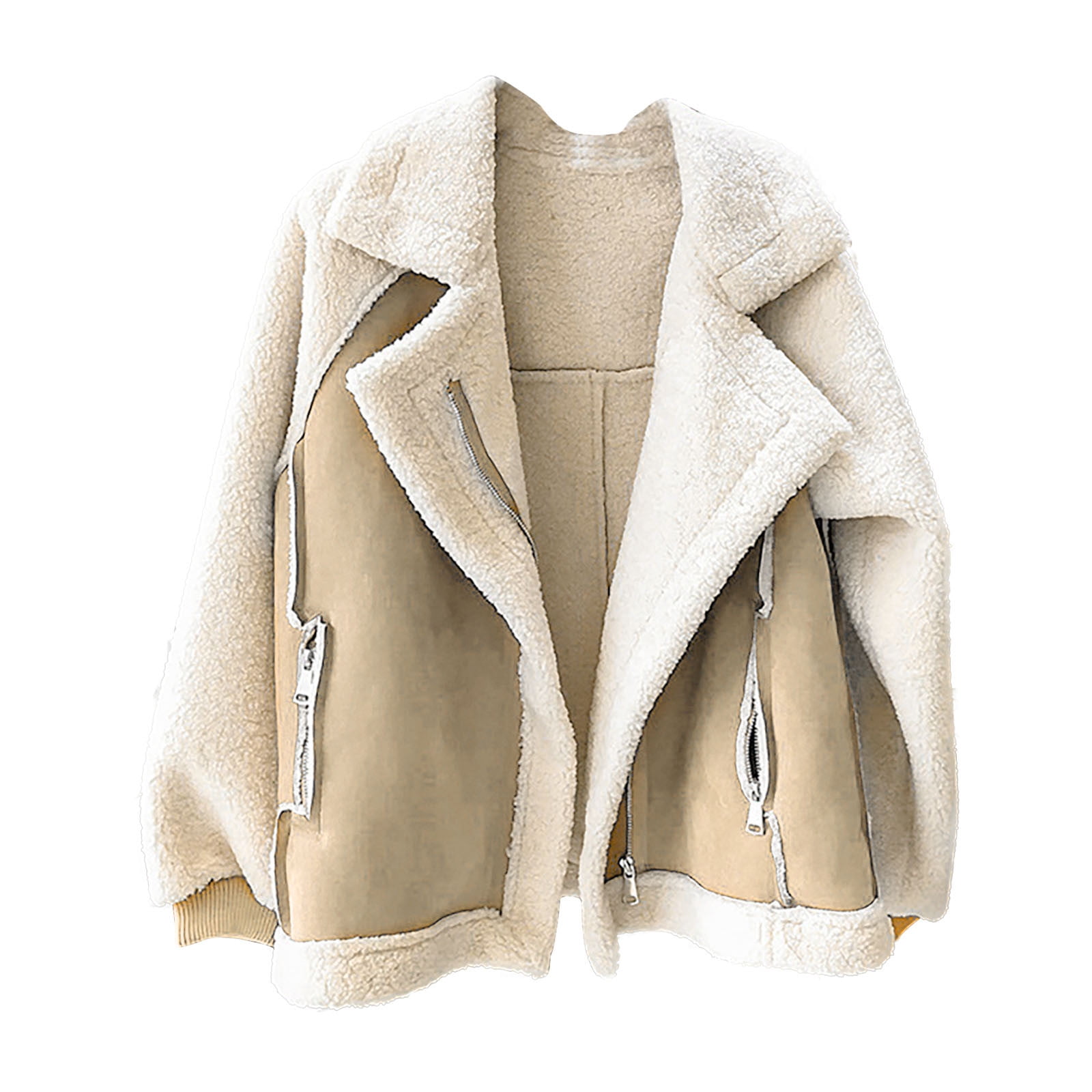 Women's Faux Shearling Moto Jacket Thick Lined Parka Winter Shearling ...