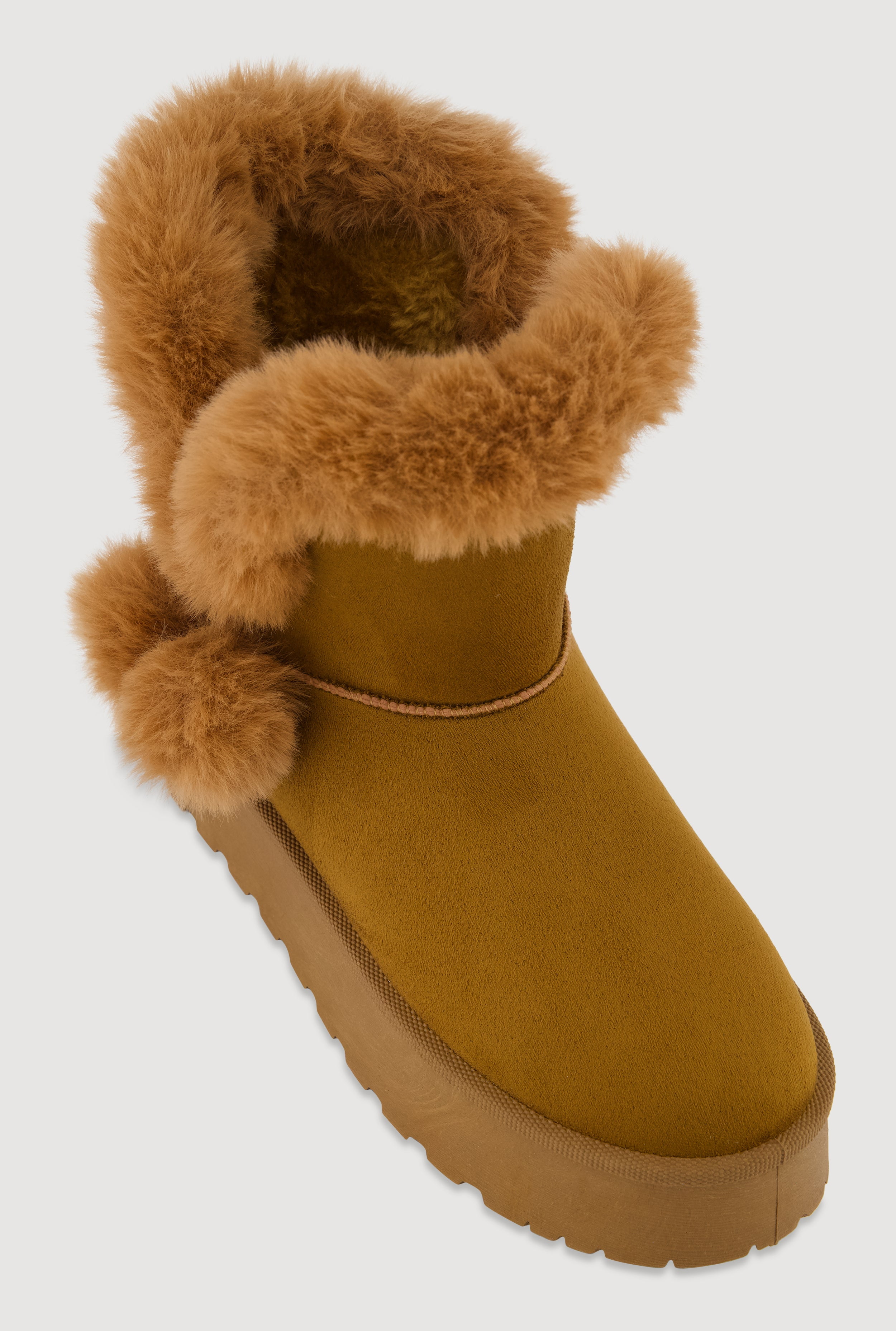 Women's Faux Suede Platform Booties with Faux Fur Pom Poms - Walmart.com