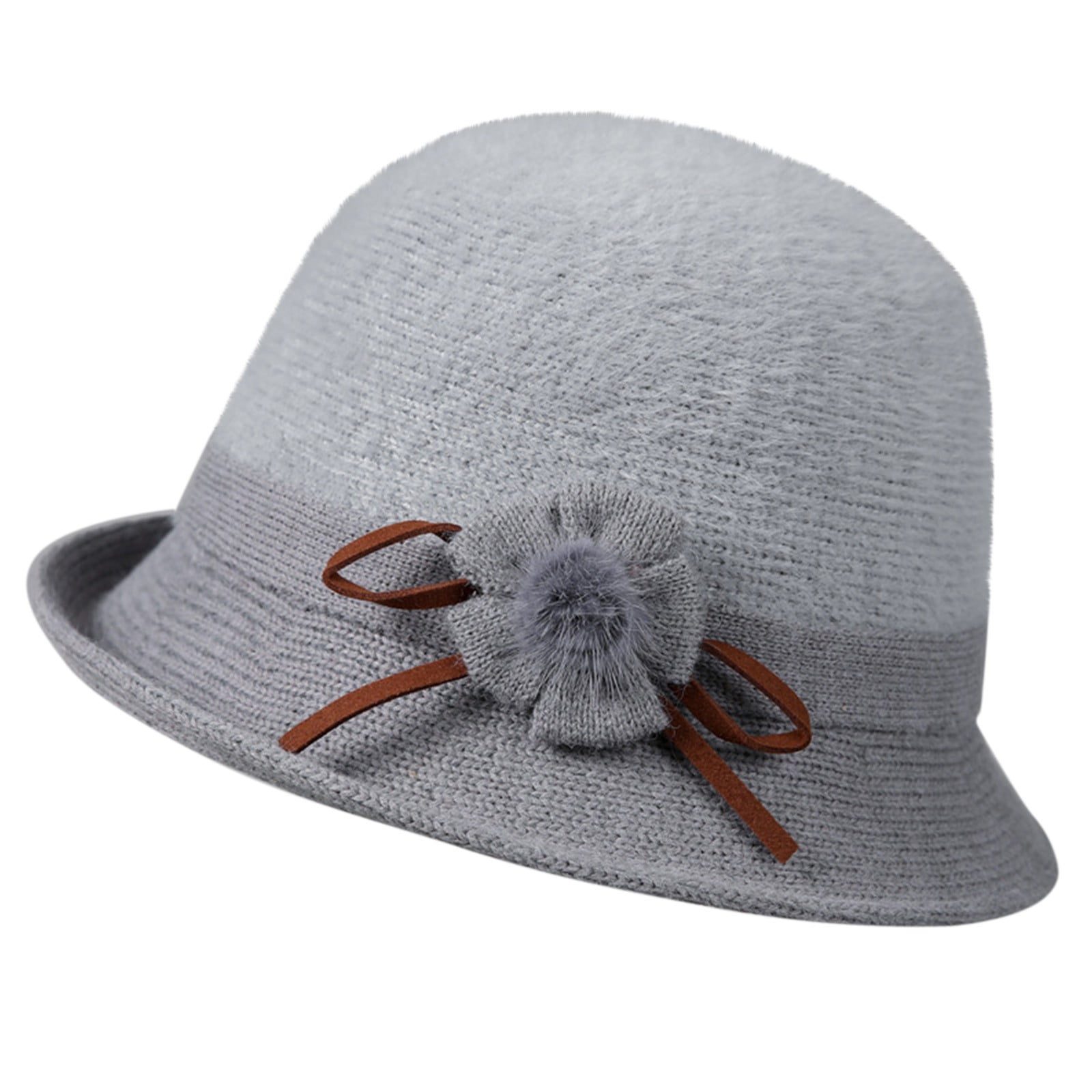 Women's Faux Wool Bell-Shaped Bowler Hat with Bow Accent, Autumn Winter ...