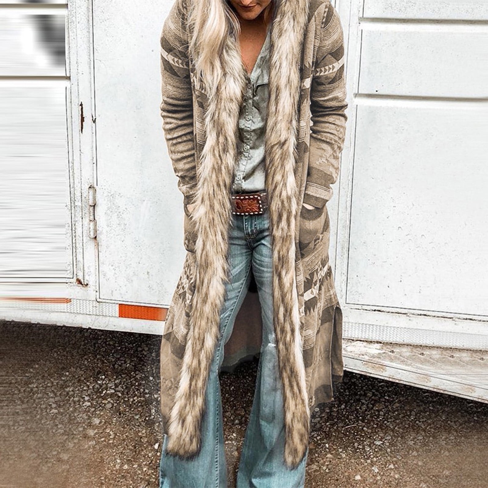 FAVIPT Women's Faux Wool Long Trench Coat, Windproof Long Shacket ...