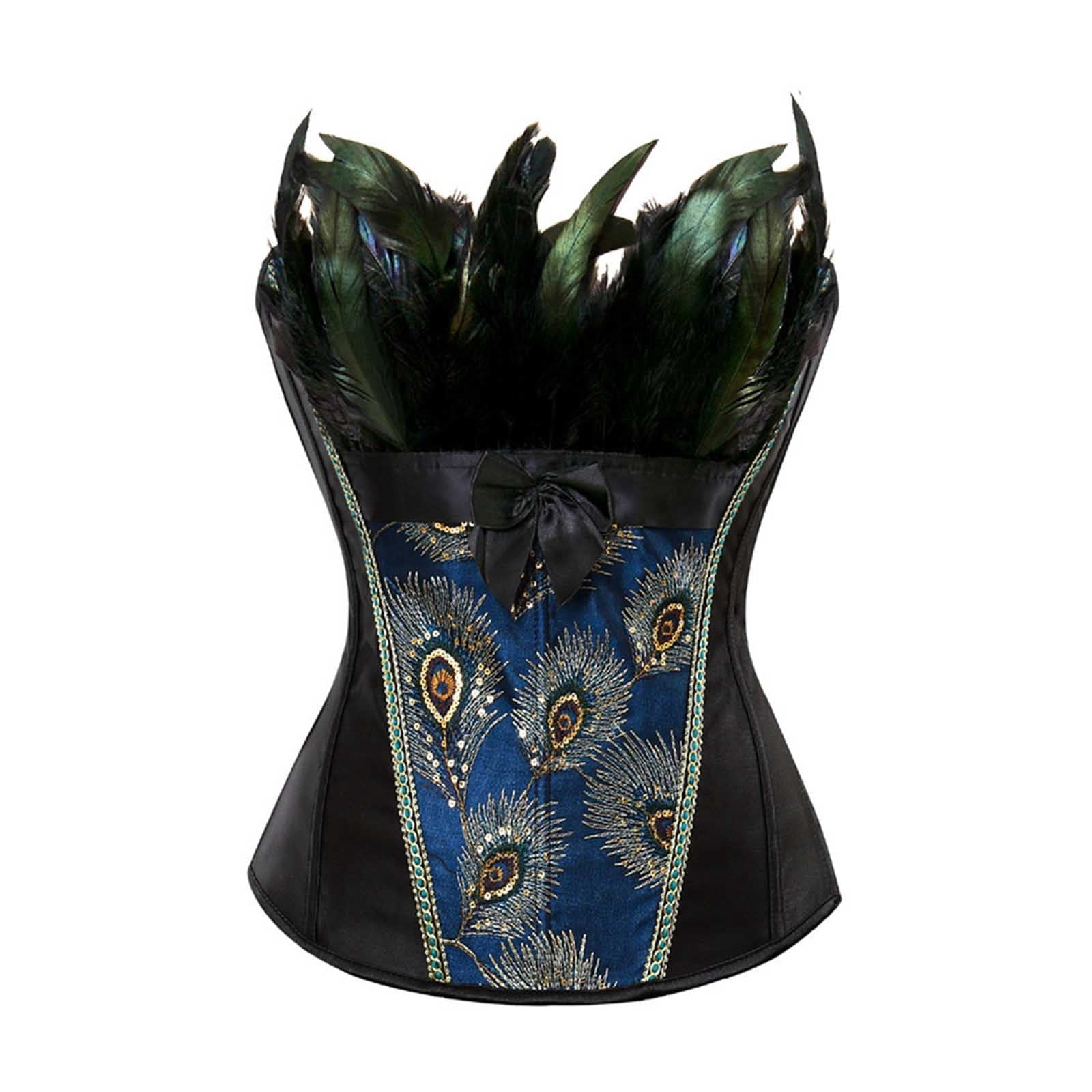 Women's Feather Corset for Halloween - Victorian Steel Boned Bustier ...