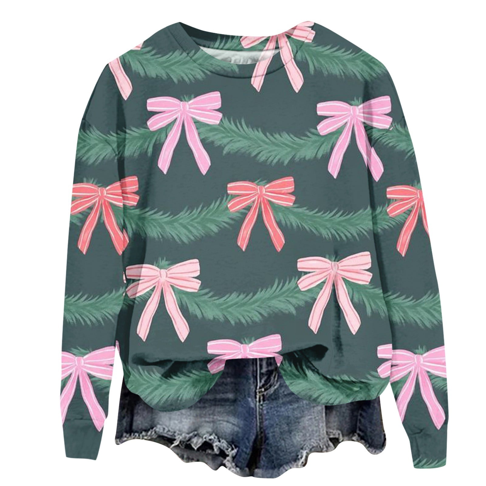 Women's Festive Christmas Gift Print Long Sleeve Casual Sweater Holiday ...