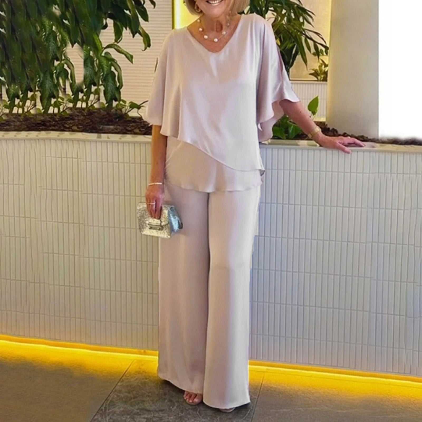 Women's Festive Elegant 2 Piece Pants Suit Shirt And High Waist Pants ...
