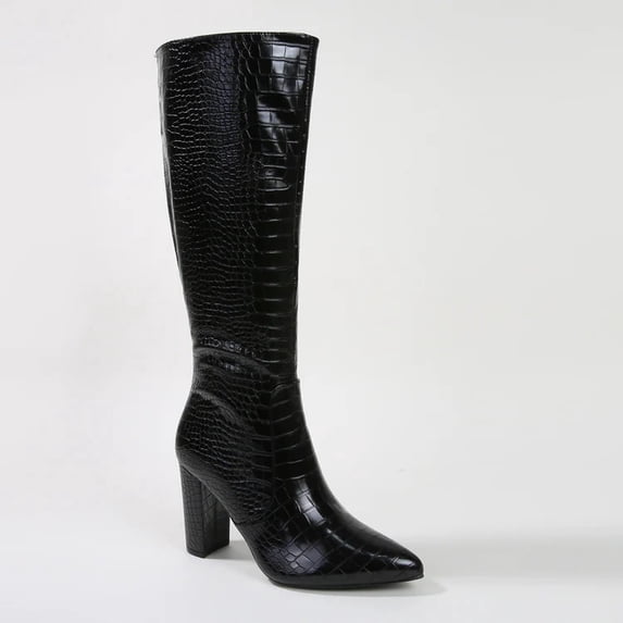 Women’s Fierce Croc Embossed Knee High Block Heel Boots - Walmart.com