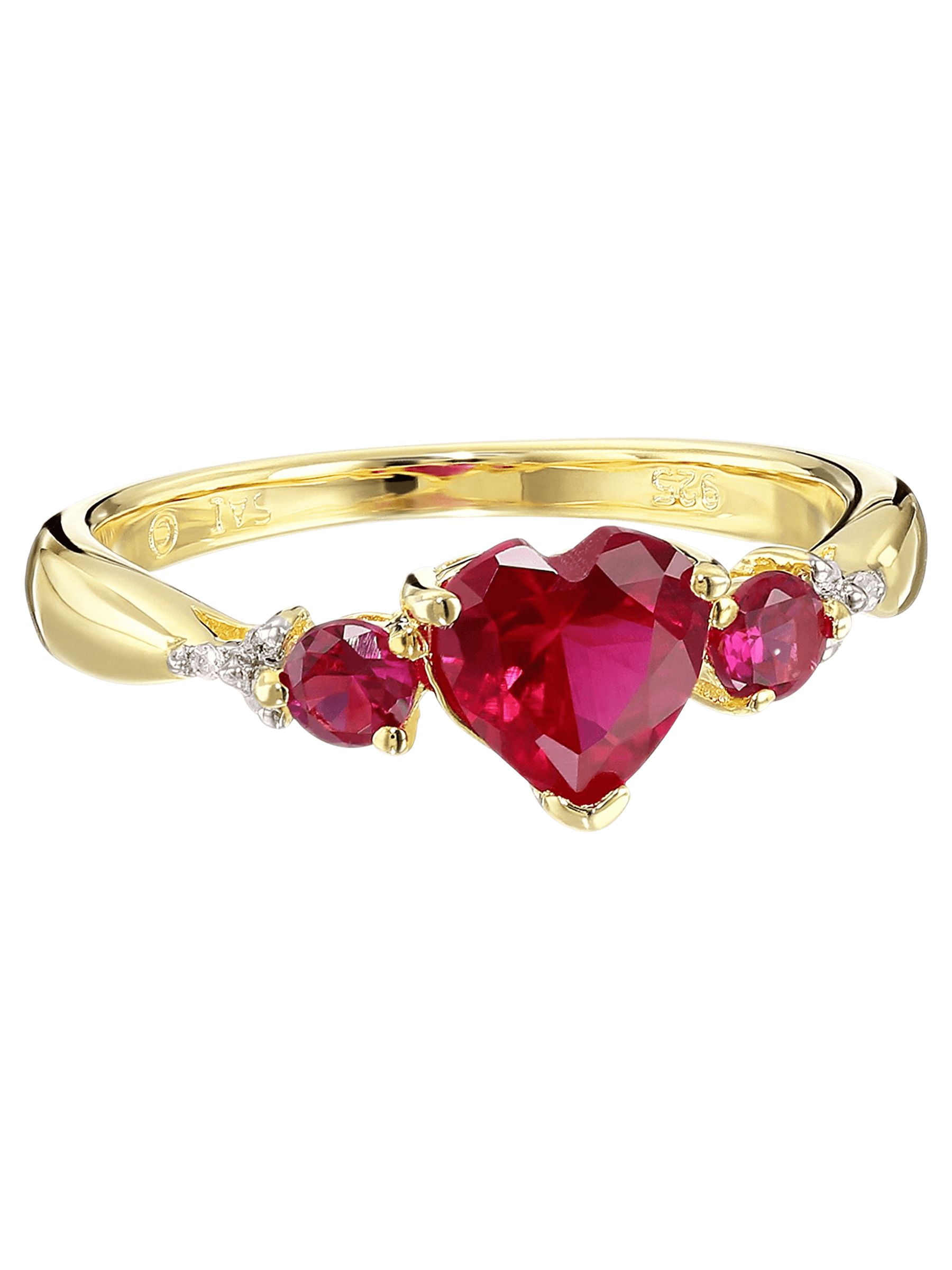 Women's Finecraft 1 1/4 cttw Heart Ruby Ring with Diamonds in 14kt Gold-Plated Sterling Silver ...