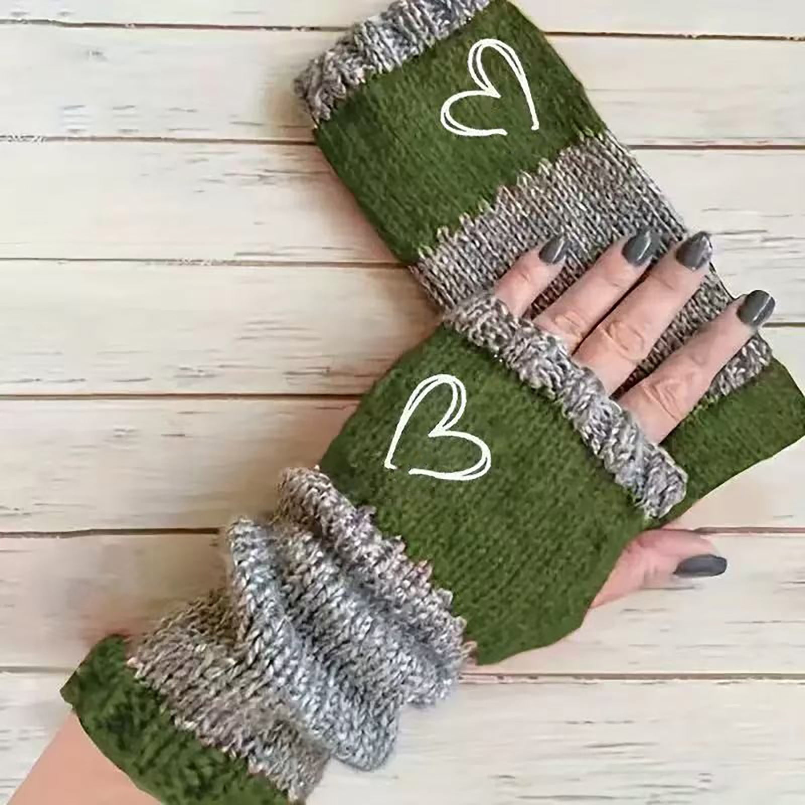 Women's Fingerless Gloves Warm Half Finger Mittens With Heart Pattern ...