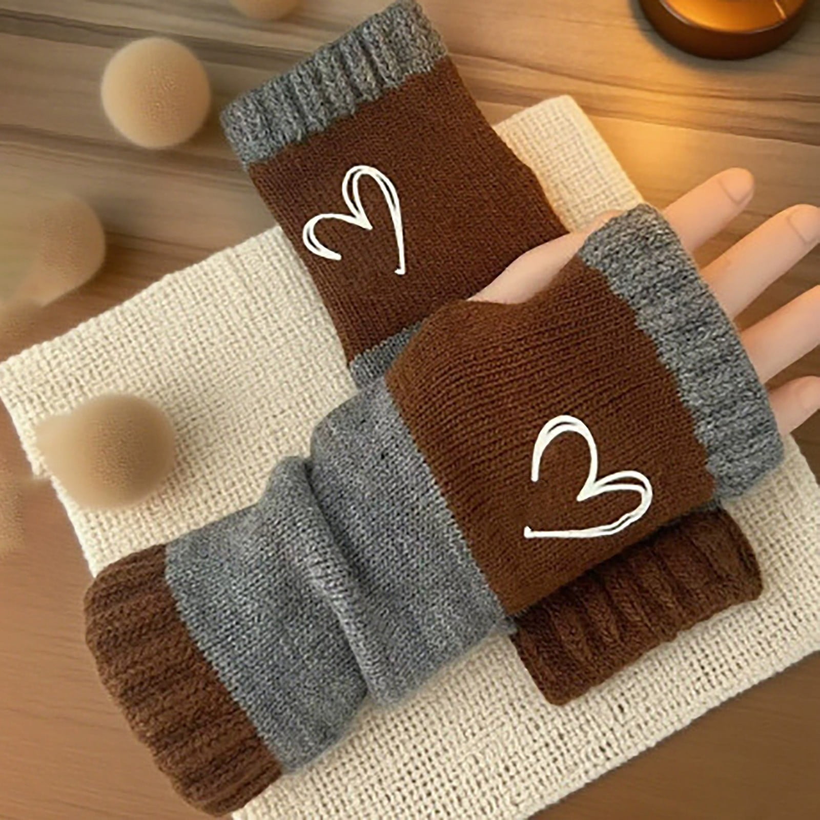 Women's Fingerless Gloves Warm Half Finger Mittens With Heart Pattern ...